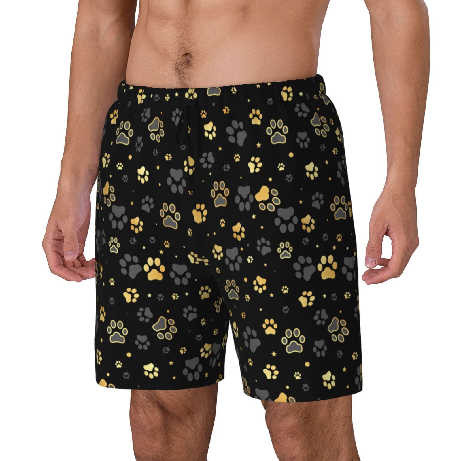 Vsdgher Gold Dog Paw for Mens Swim Trunks with Compression Liner Swim ...