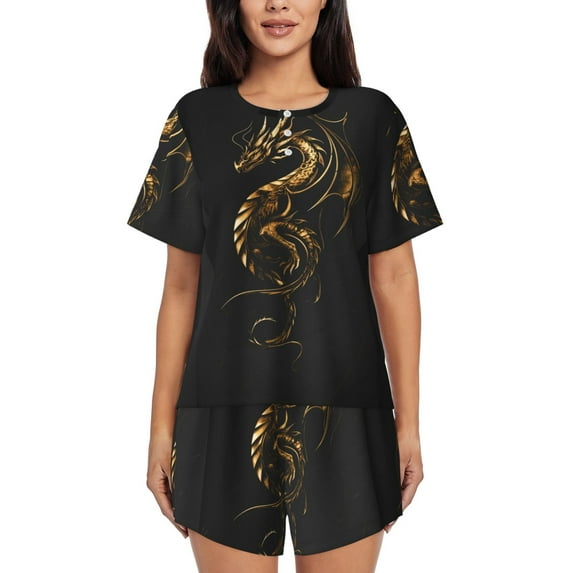 Vsdgher Golden Dragon Tattoo Art Pattern Womens Pajamas 2 Piece Short ...