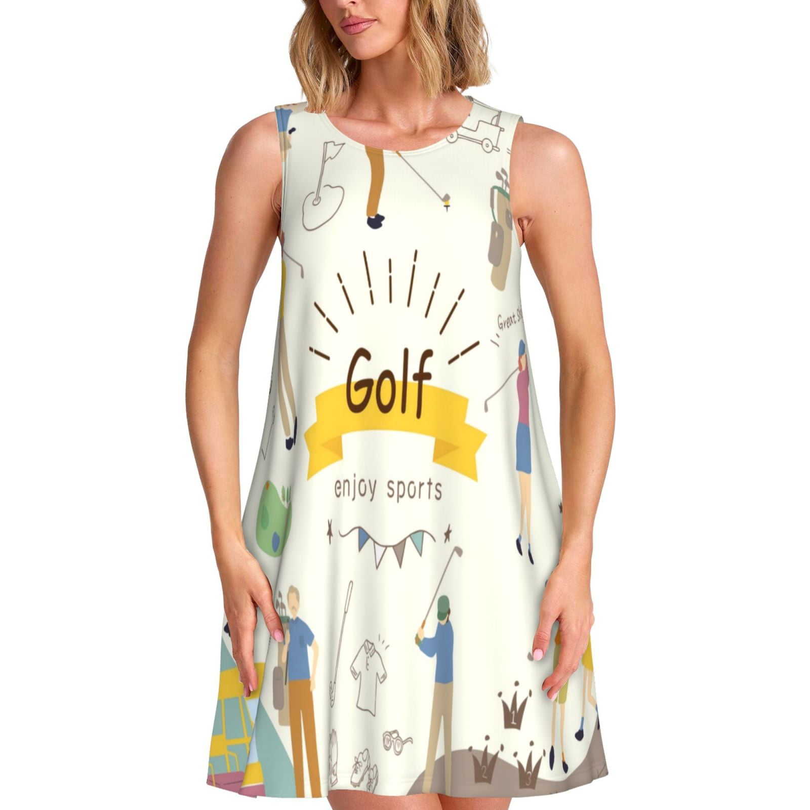 Vsdgher Golf Icons And Golfer Print Summer Dresses for Women Casual U ...