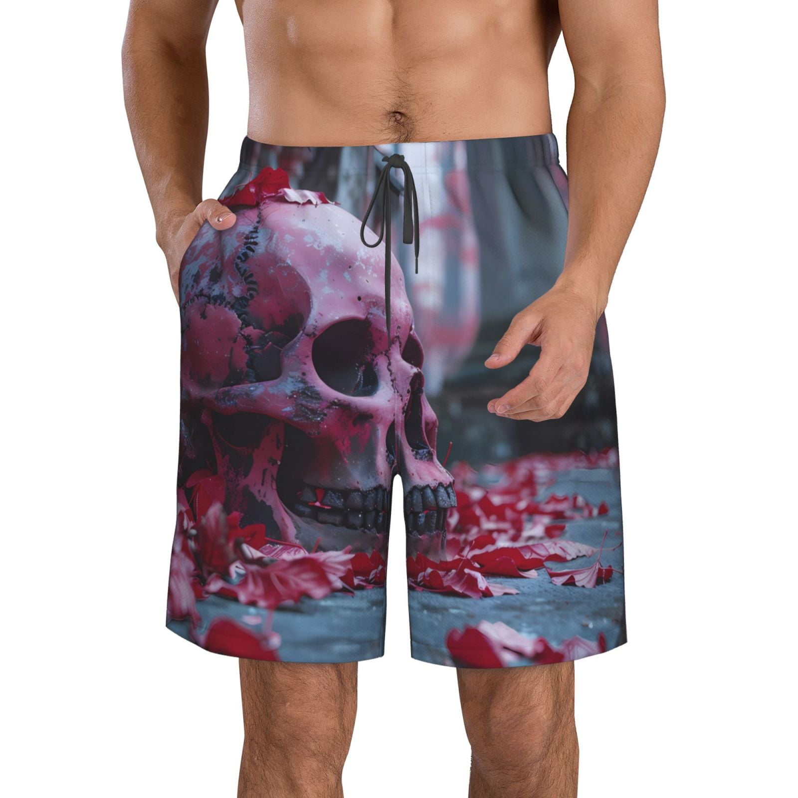 Vsdgher Gothic Red Skull Cemetery Men's Beach Shorts, Surfing shorts ...