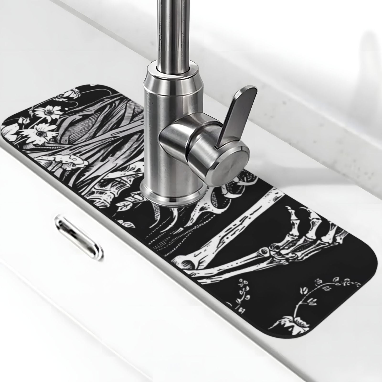 Vsdgher Gothic Skull Floral Art Kitchen Sink Splash Guard Faucet Mat -1 ...