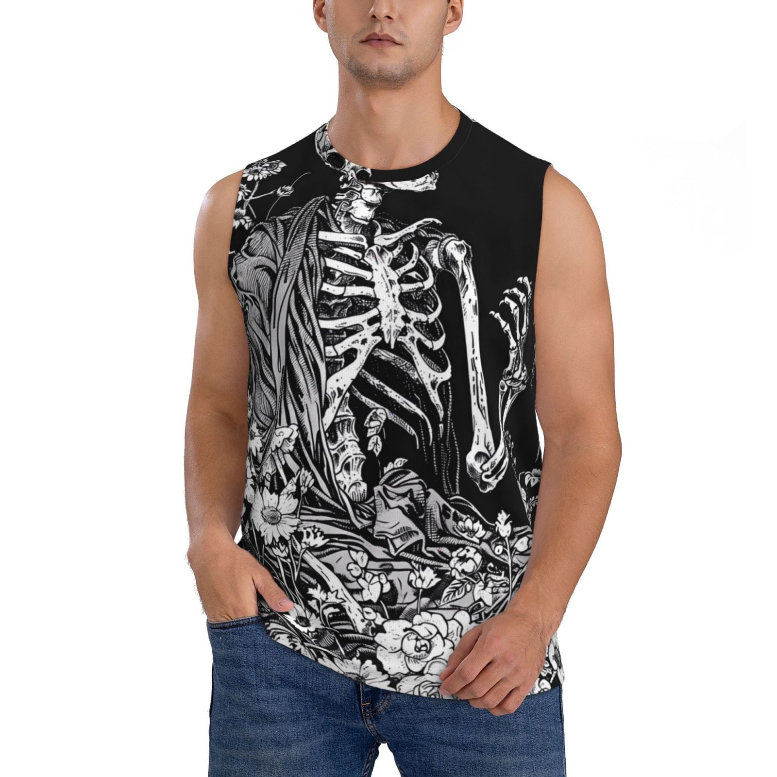Vsdgher Gothic Skull Floral Art Print Workout Tank Tops Gym Sleeveless ...