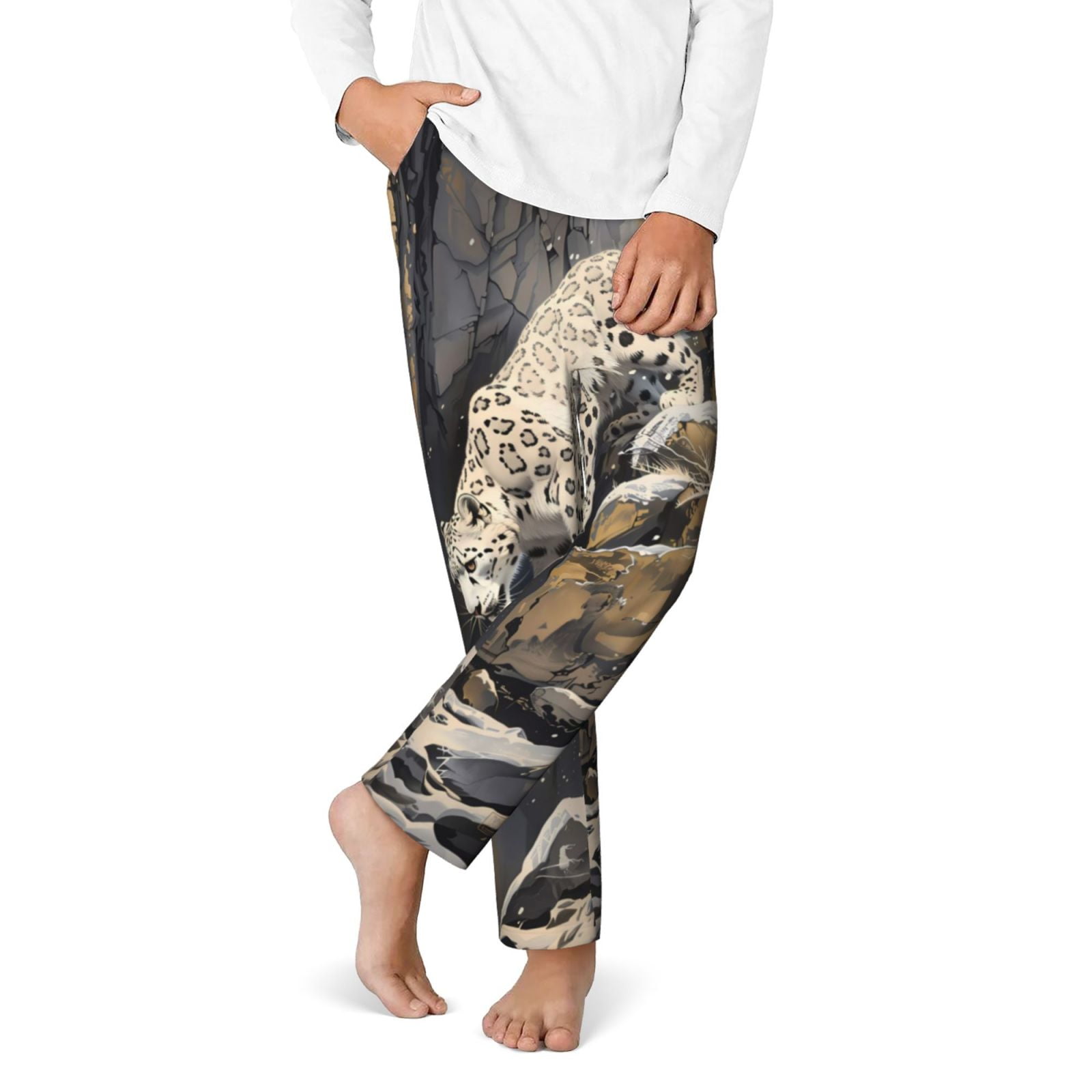 Vsdgher Graceful Snow Leopard Print Kids Pajama Pants,Long Sleep Plaid ...
