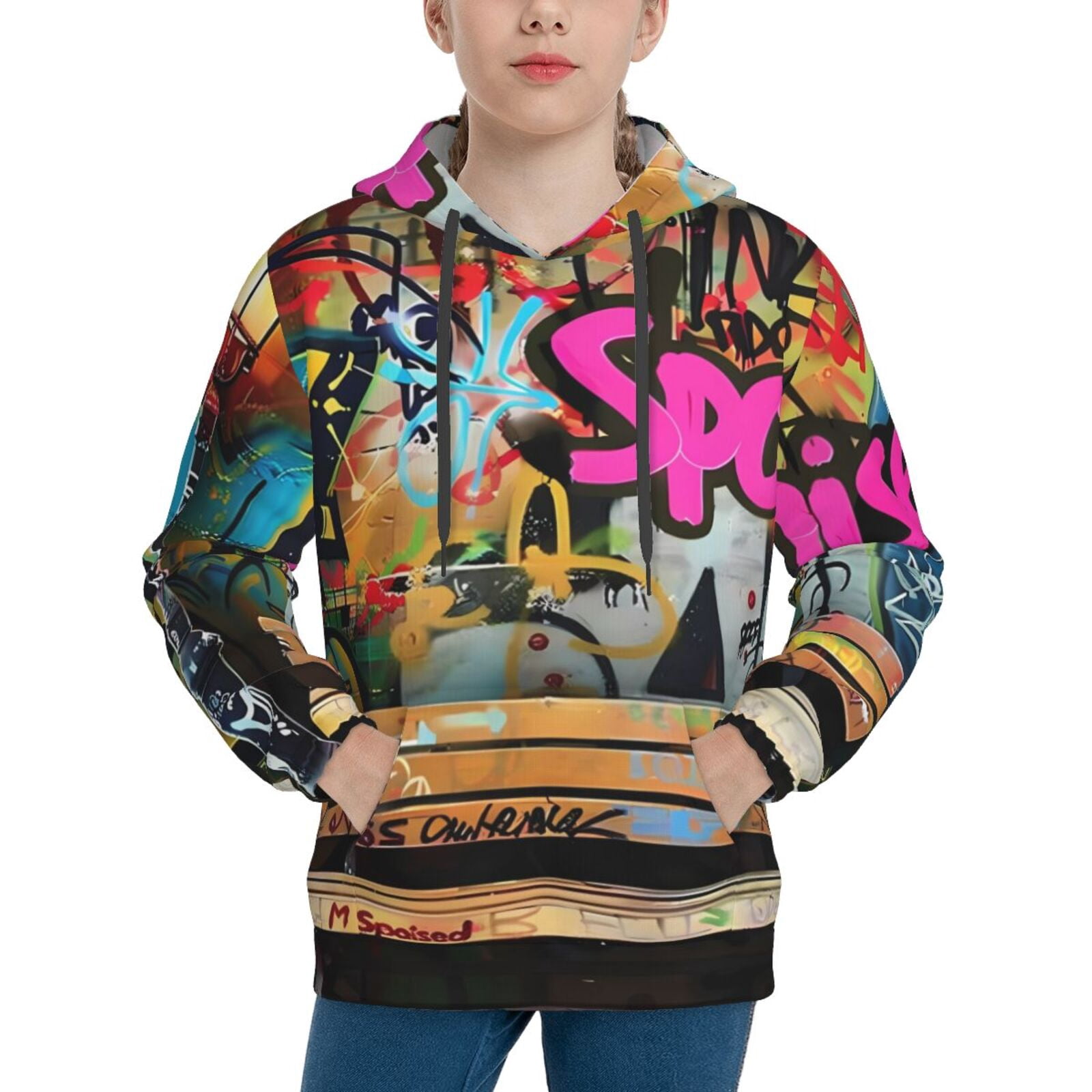 Vsdgher Graffiti Lamp Urban Scene Hoodie Youth Classic Hooded Pullover ...