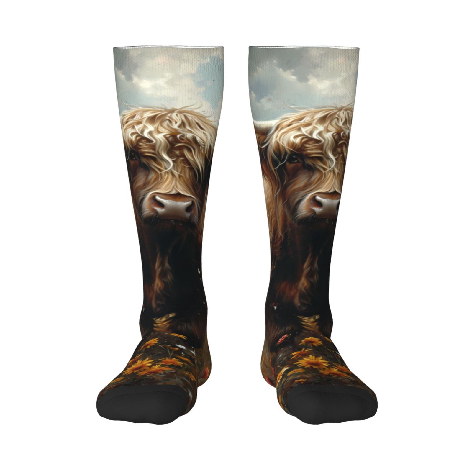Vsdgher Grassland Sunflower Cow Print Thigh High Socks Extra Long ...