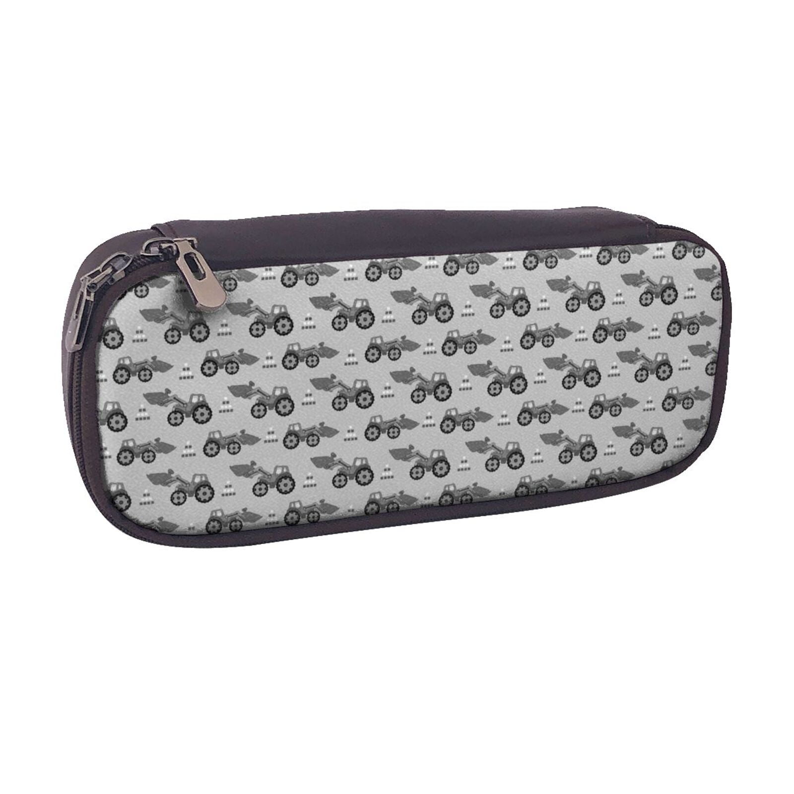 Vsdgher Gray Tractor Print Pen Case Leather Pencil Pouch Markers Holder ...