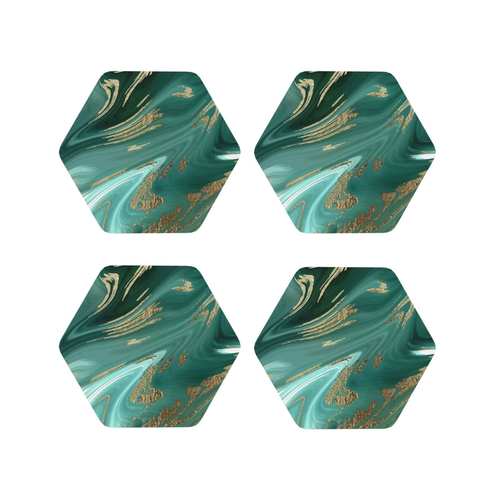 Vsdgher Green And Gold Marble Leather Coasters for Drinks, Durable ...