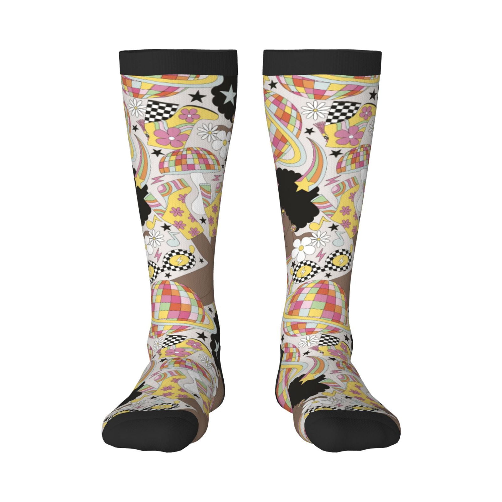 Vsdgher Groovy Disco Print Thigh High Socks Extra Long Stretchy Sock ...