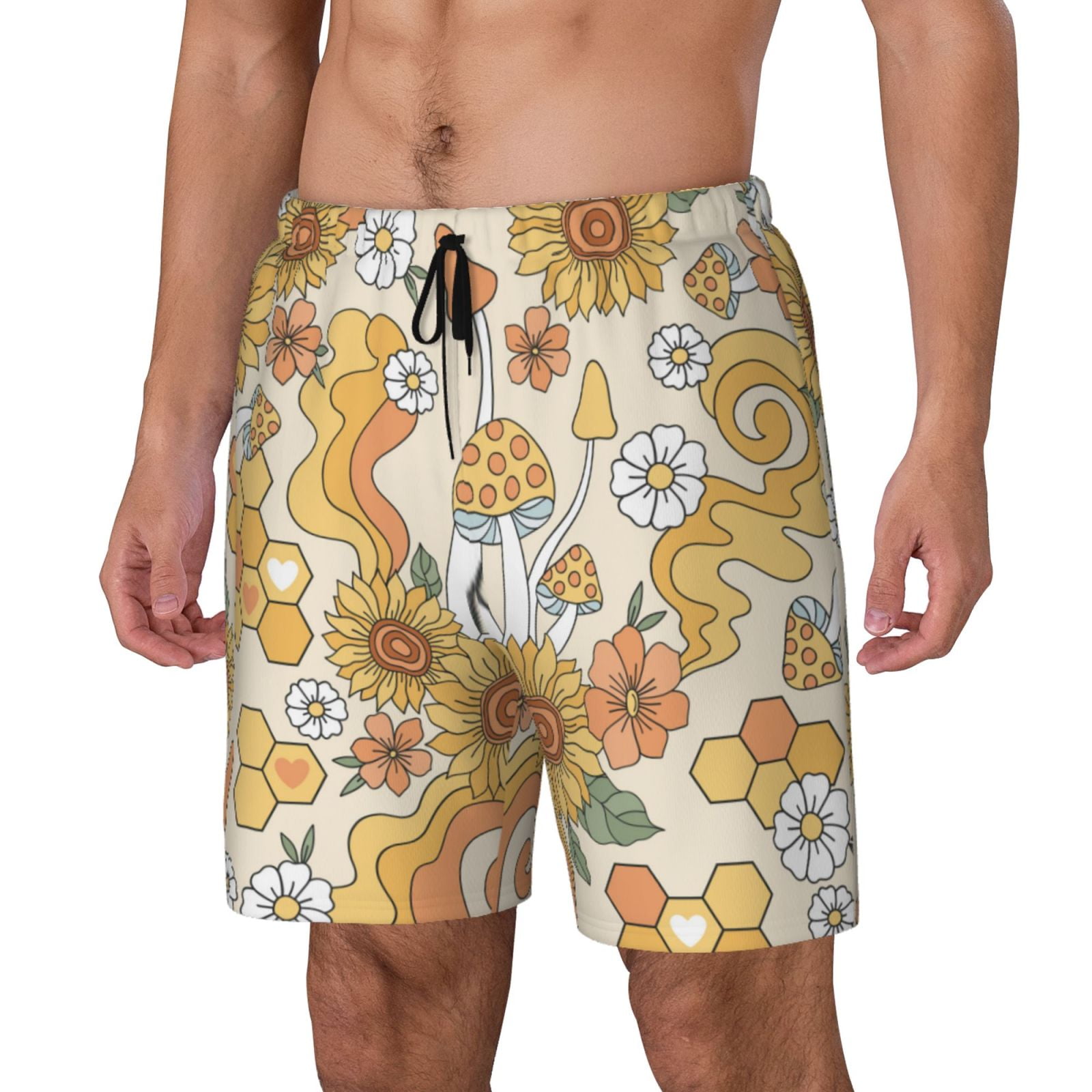 Vsdgher Groovy Hippie Flower Mushrooms for Mens Swim Trunks with ...