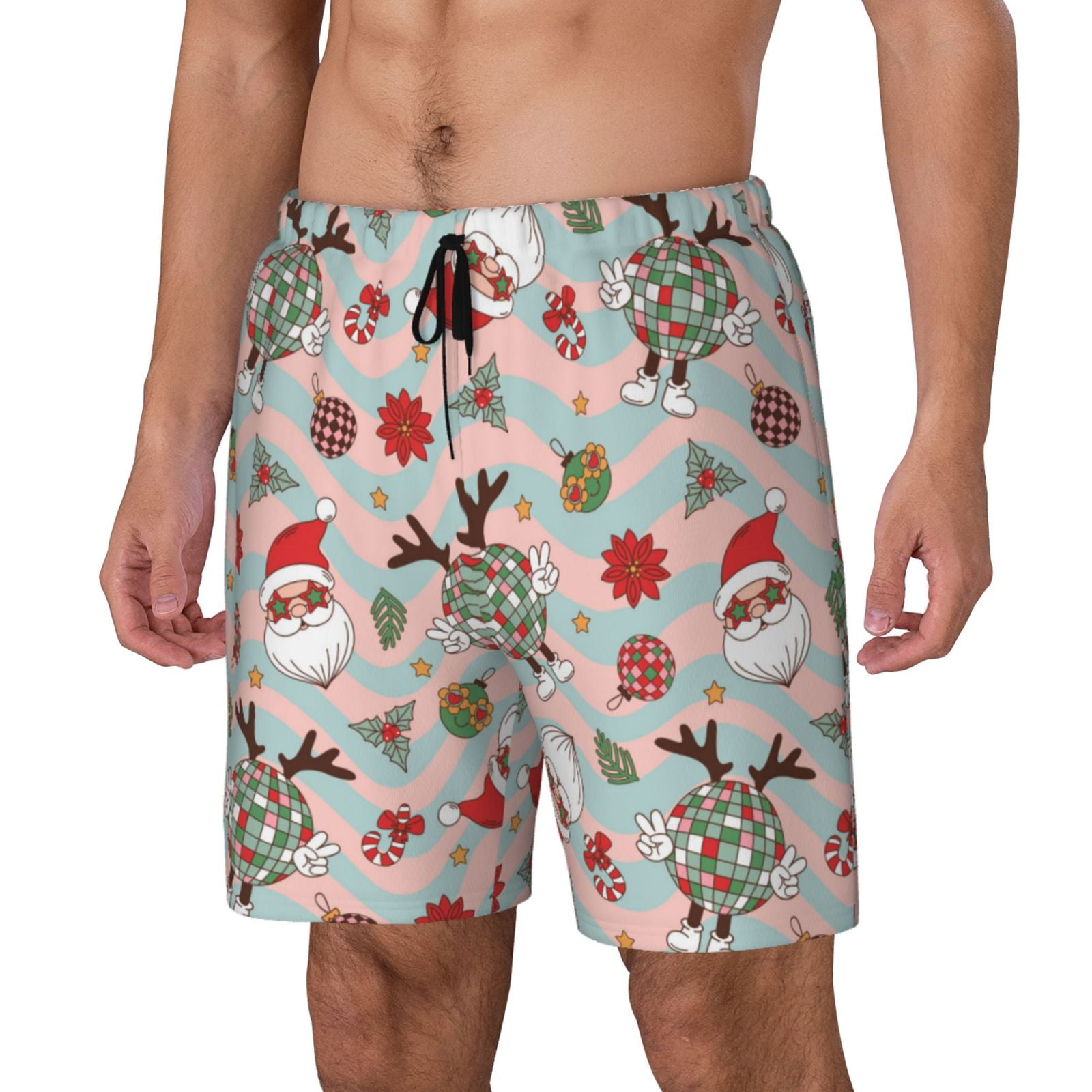 Vsdgher Groovy Retro Santa for Mens Swim Trunks with Compression Liner ...