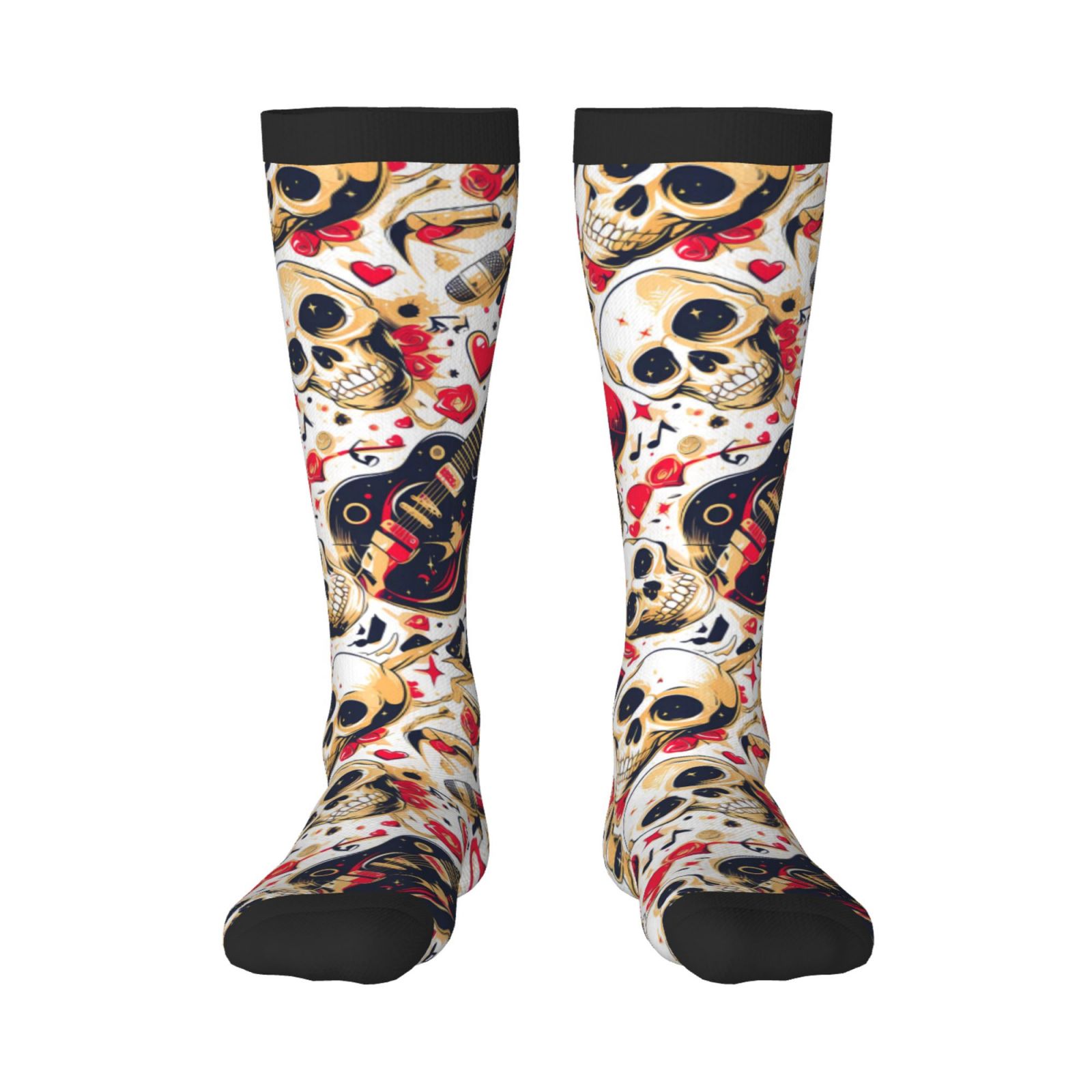 Vsdgher Guitar Skull rock Print Thigh High Socks Extra Long Stretchy ...