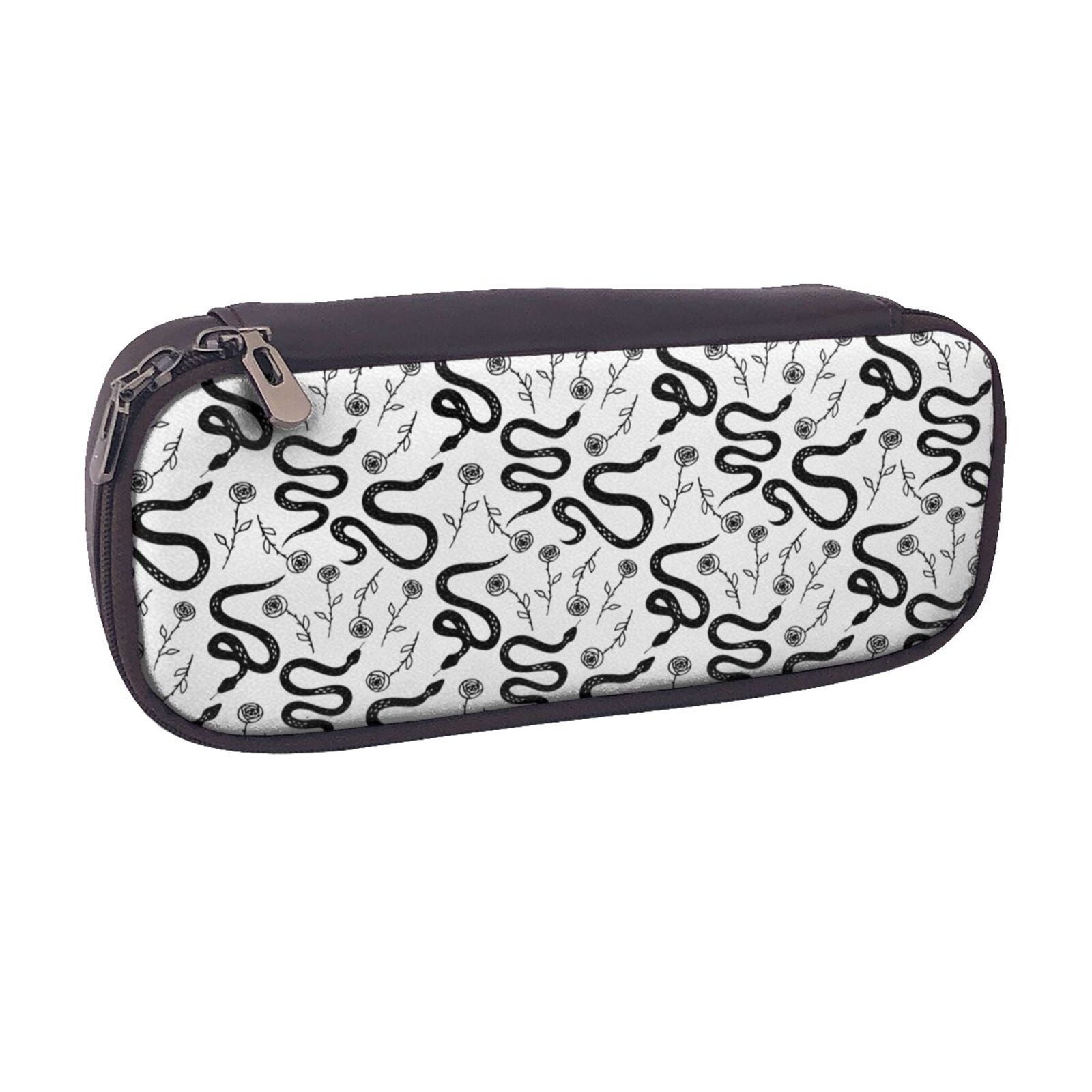 Vsdgher Hand Drawn Snake Print Pen Case Leather Pencil Pouch Markers Holder Big Capacity Bag ...