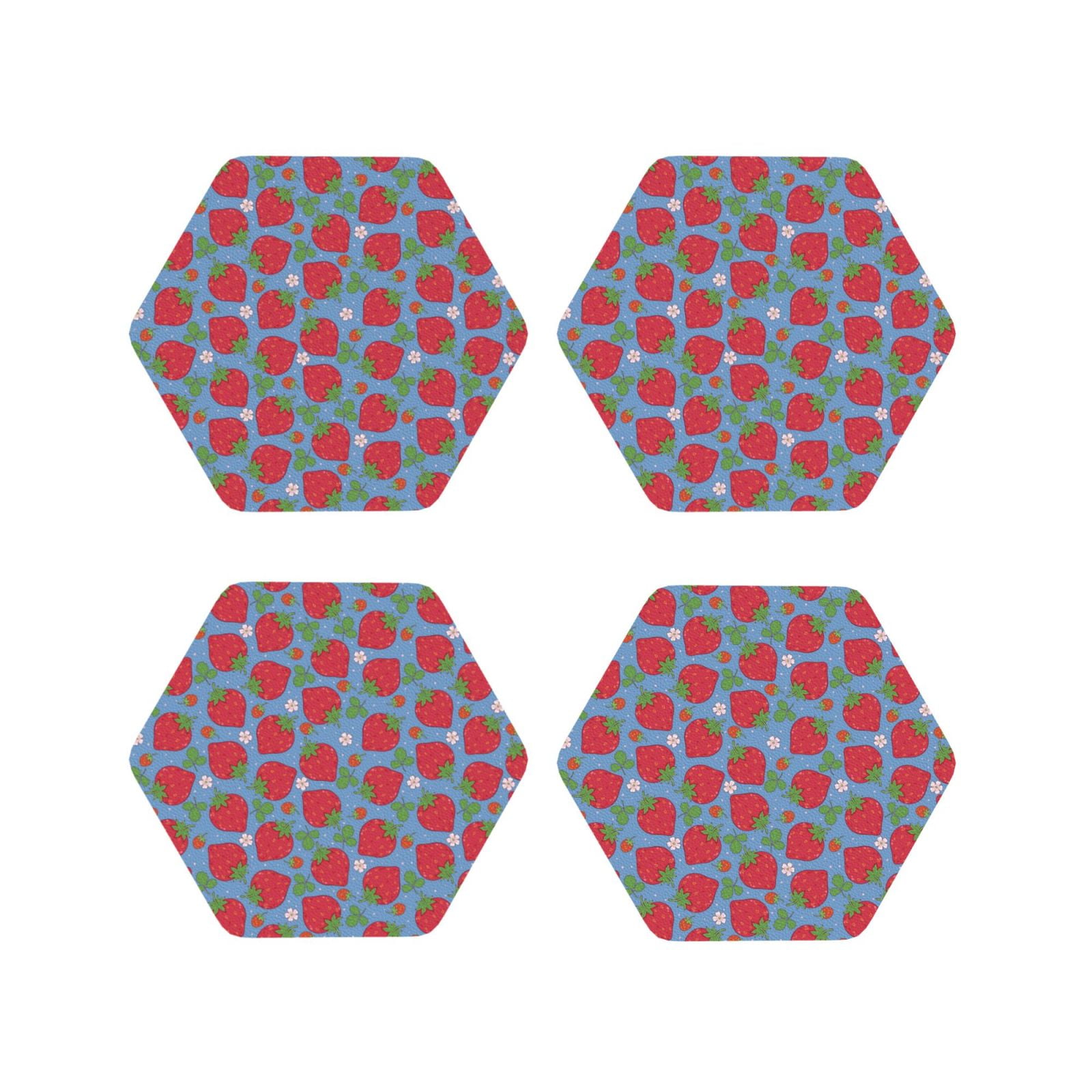 Vsdgher Hand Drawn Strawberry Leather Coasters for Drinks, Durable ...