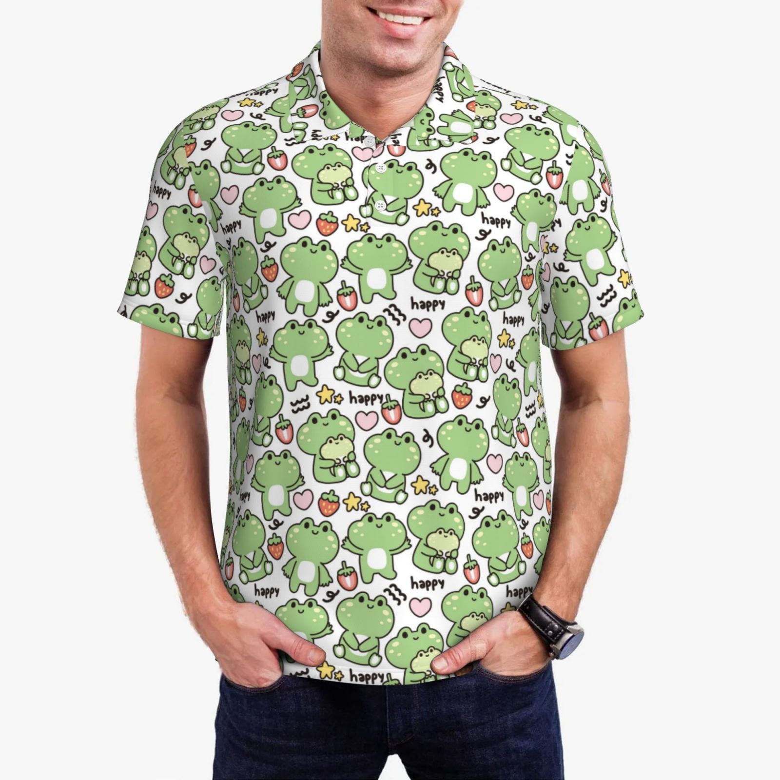 Vsdgher Happy Frogs Polo Shirts for Men, Men's Short Sleeve Stretch ...