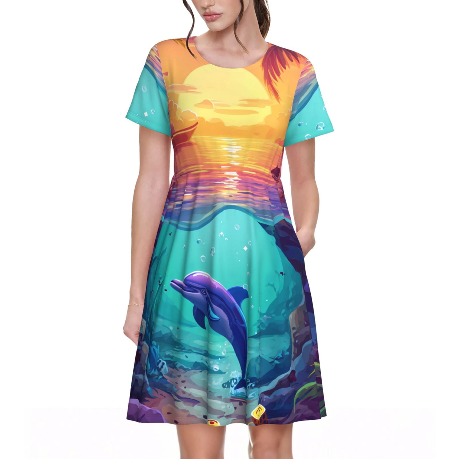 Vsdgher Hawaiian Island Dolphin for Womens Summer 2025 Casual Midi Maxi ...