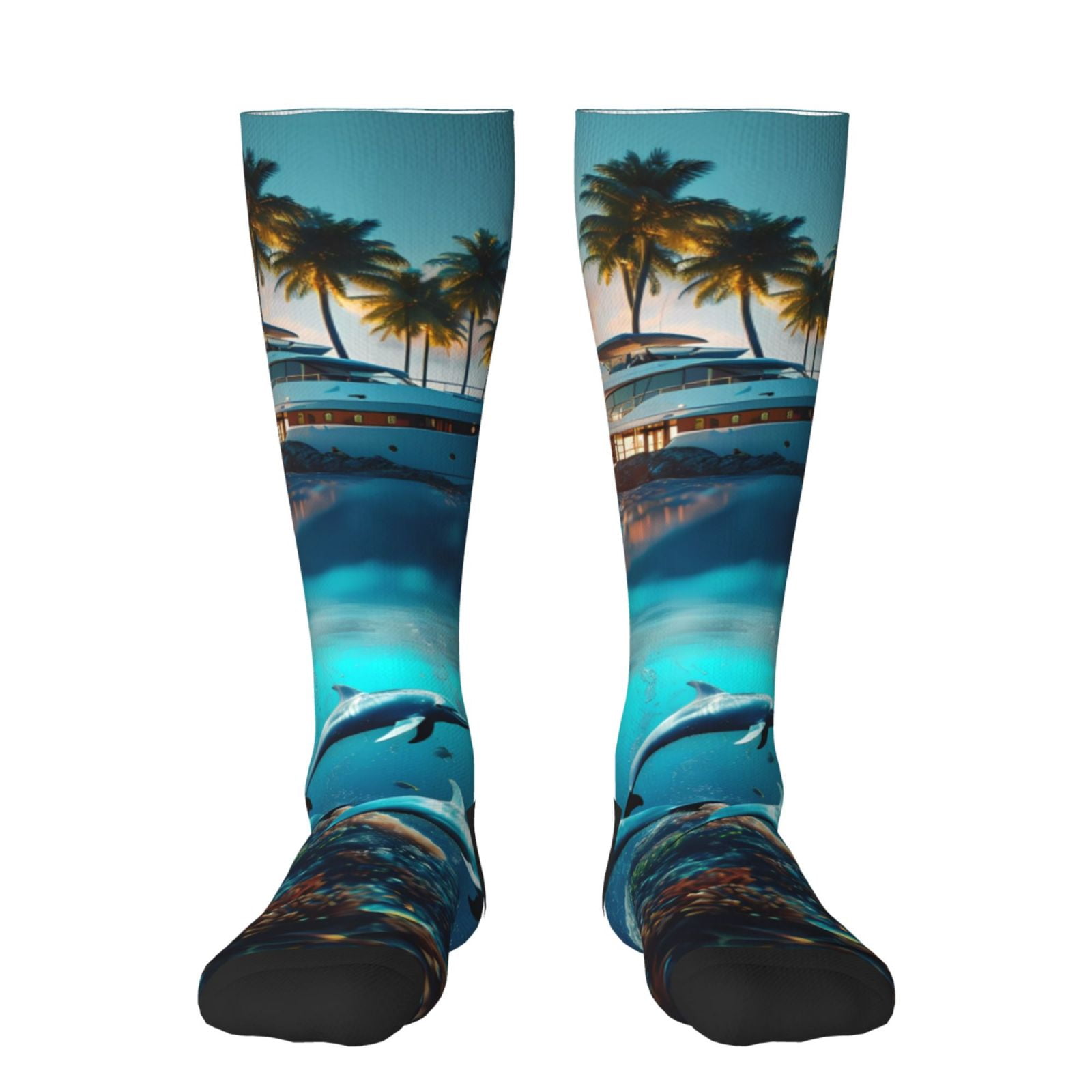 Vsdgher Hawaiian Ship Dolphin Print Thigh High Socks Extra Long ...
