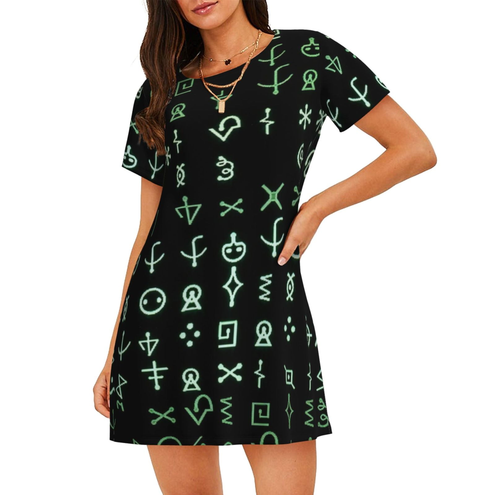 Vsdgher Hieroglyphic Symbols Pattern Womens Short Sleeve Sleepshirt ...