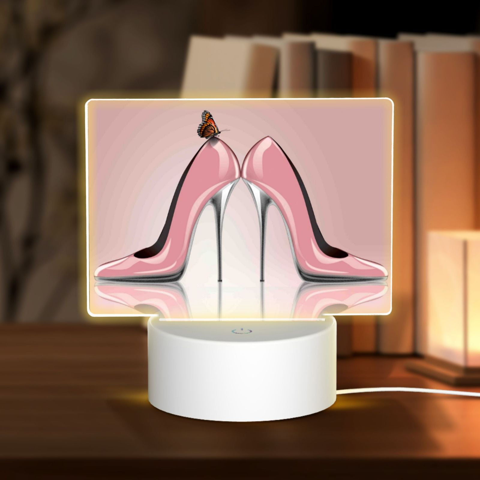 Vsdgher High Heel Shoes Butterfly Rectangular Acrylic Night Light ...