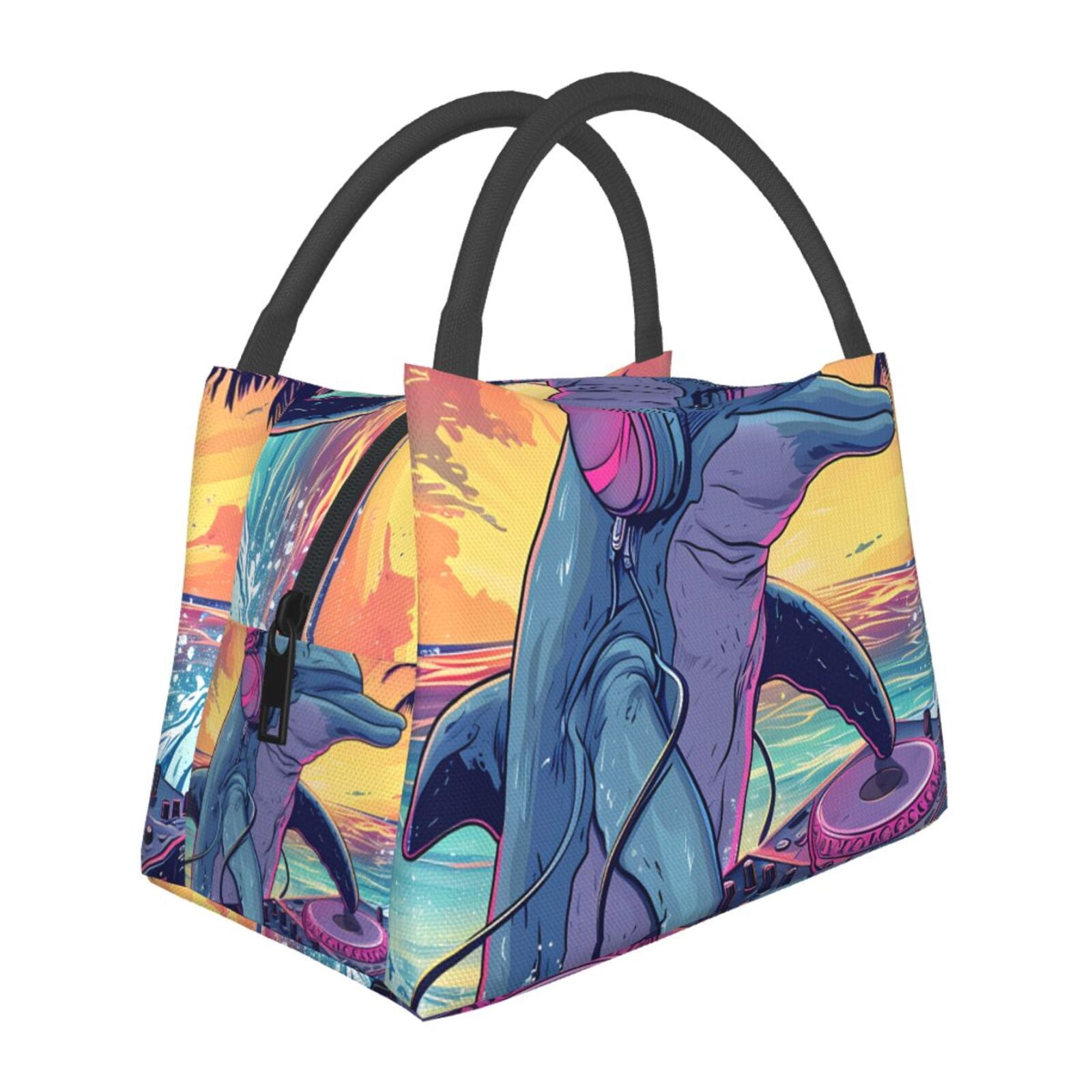 Vsdgher Hip-Hop DJ Dolphin Print Insulated Reusable Bags with Sturdy ...