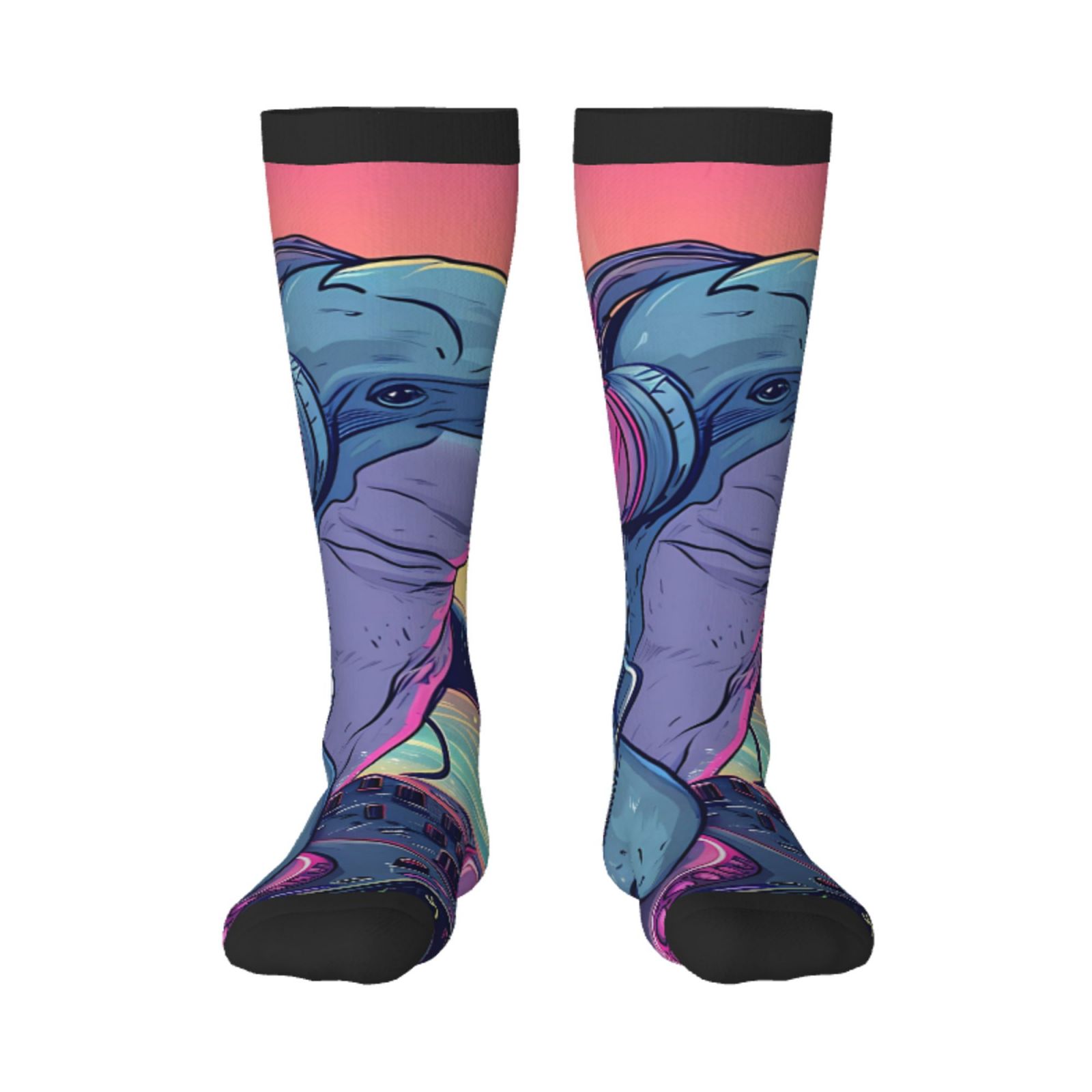 Vsdgher Hip-Hop DJ Dolphin Print Thigh High Socks Extra Long Stretchy ...