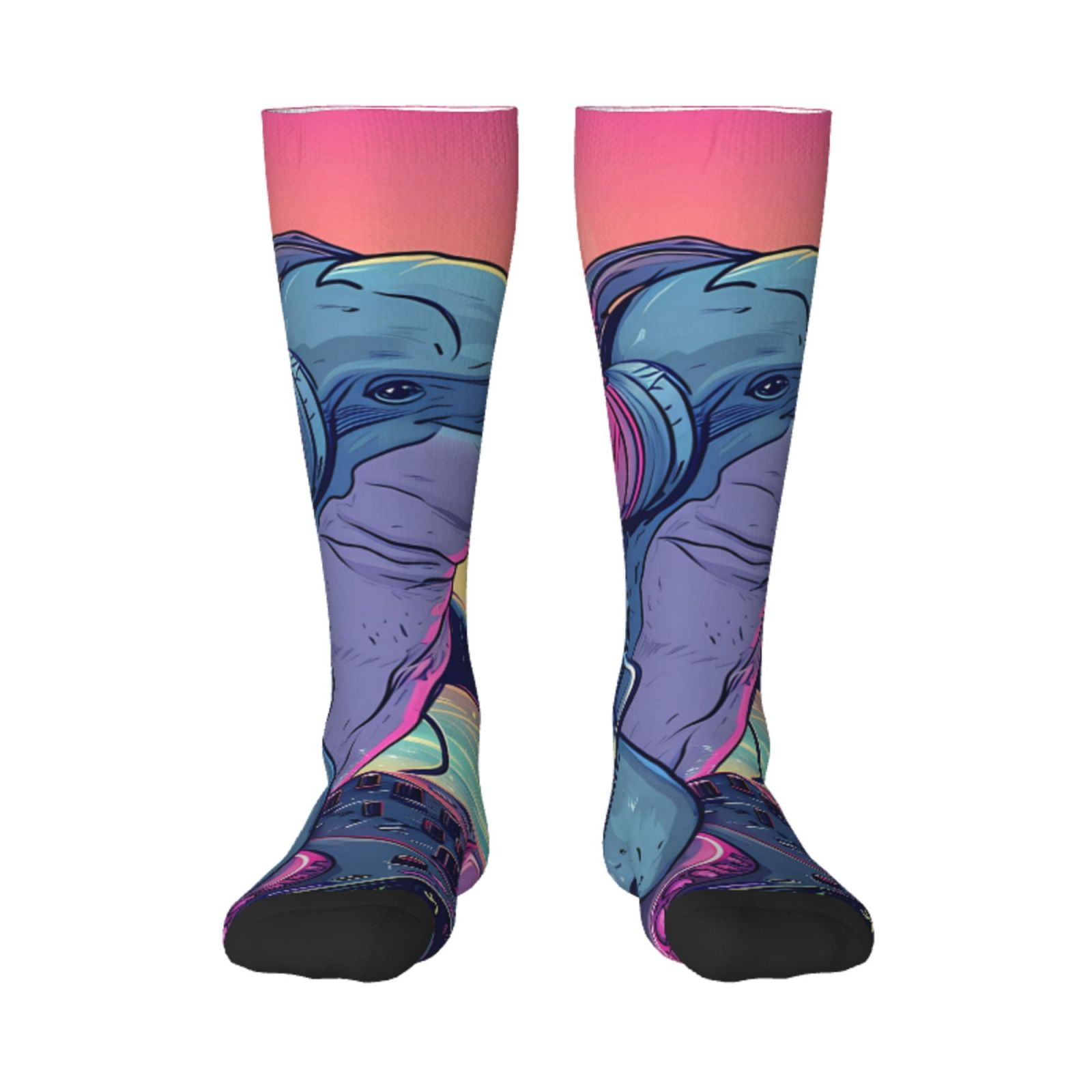 Vsdgher Hip Hop Dj Dolphin Print Thigh High Socks Extra Long Stretchy Sock Women Over Knee High