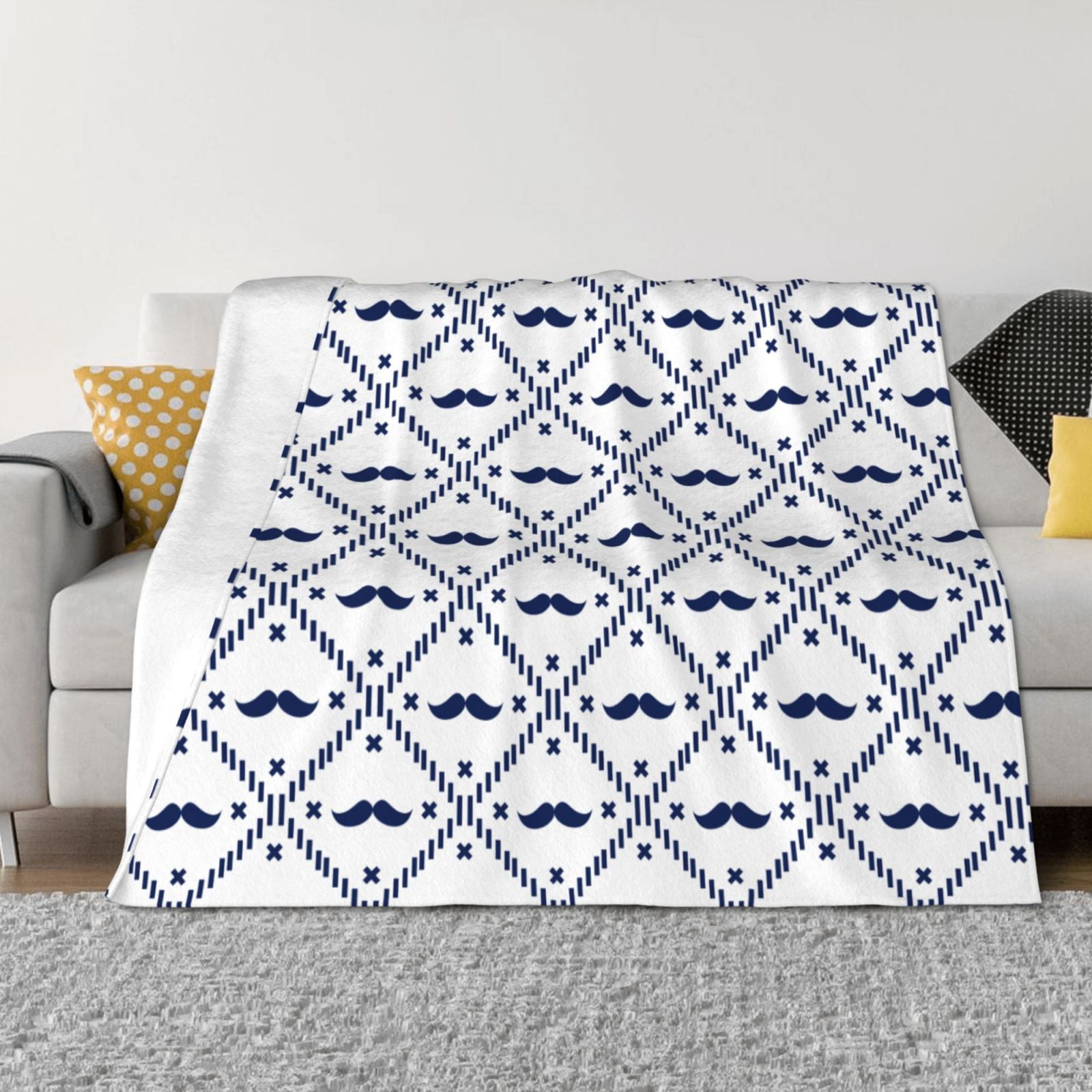 Vsdgher Hipster Mustache Pattern Fleece Throw Blanket, Horizontal ...
