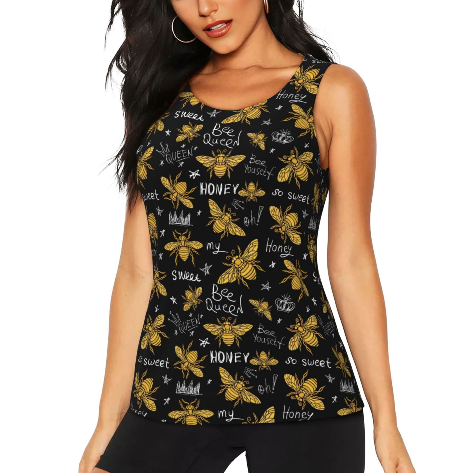 Vsdgher Hohey Bee Golden Embroidery Print Tank Top Sports Vest Bra for ...