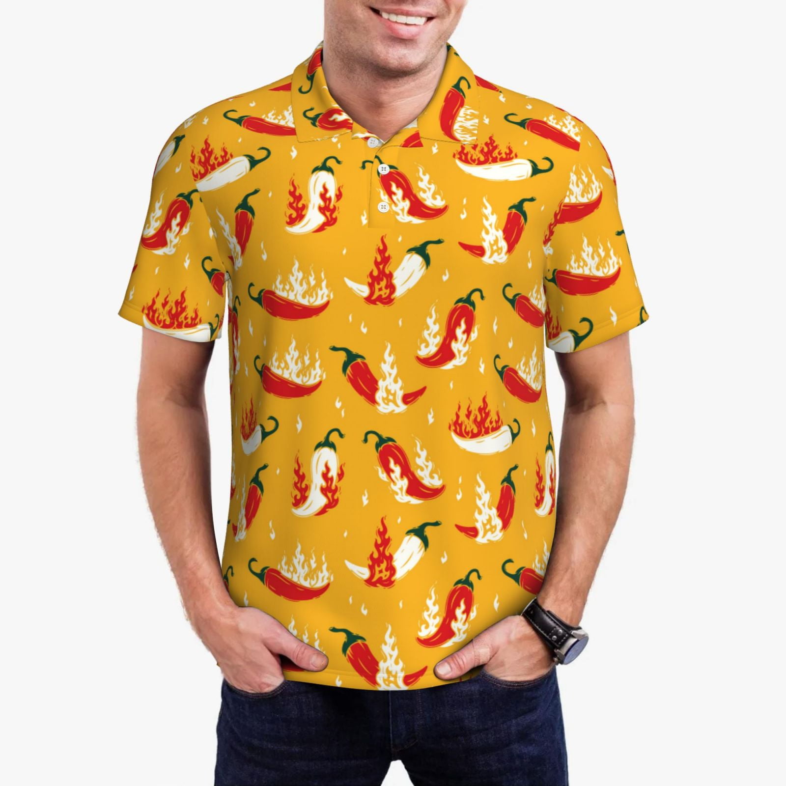 Vsdgher Hot Chilli Polo Shirts for Men, Men's Short Sleeve Stretch Polo ...
