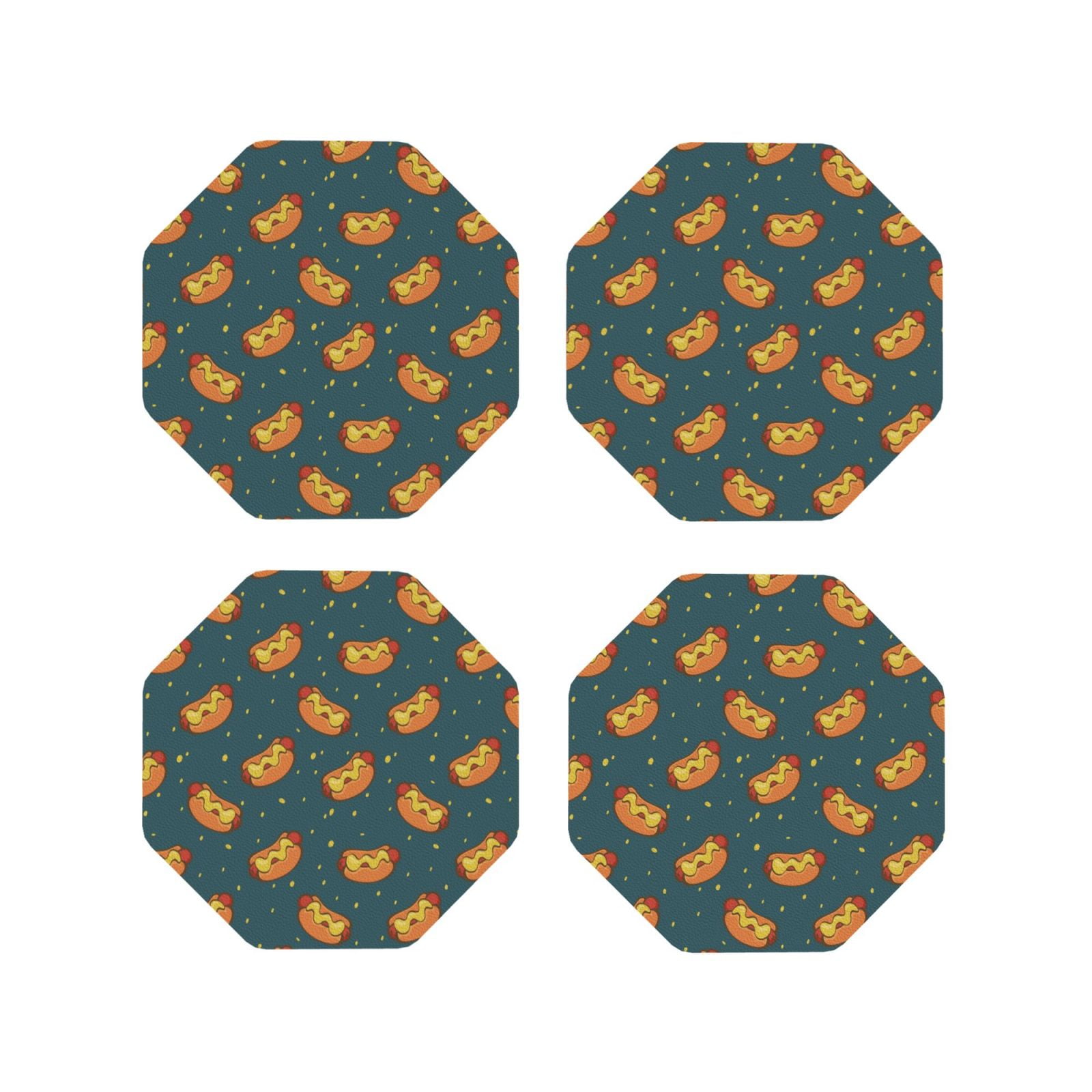 Vsdgher Hot Dog 6 Leather Coasters for Drinks, Durable Drink Coasters 4 ...