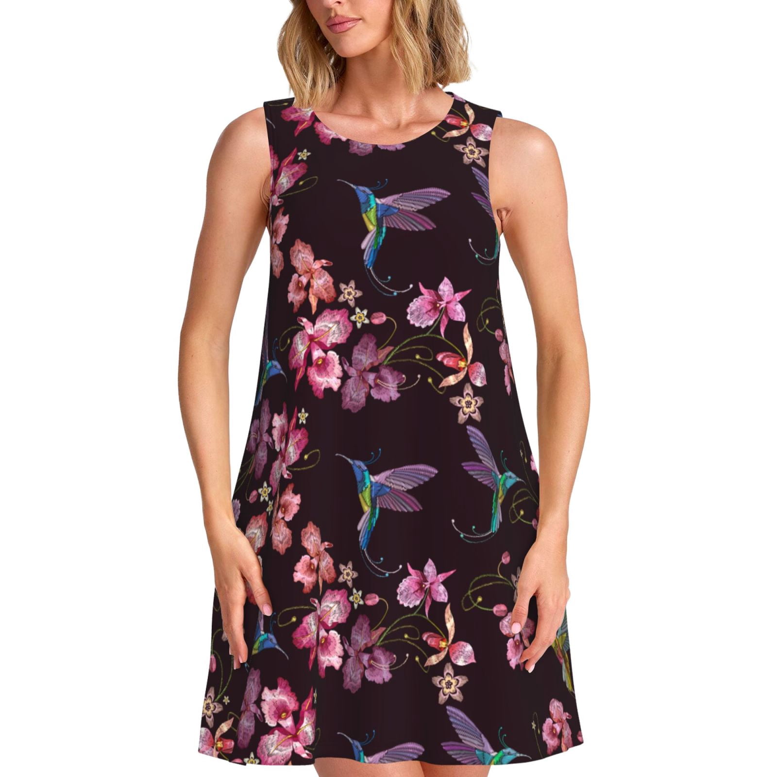 Vsdgher Humming Bird And Tropical Print Summer Dresses for Women Casual ...