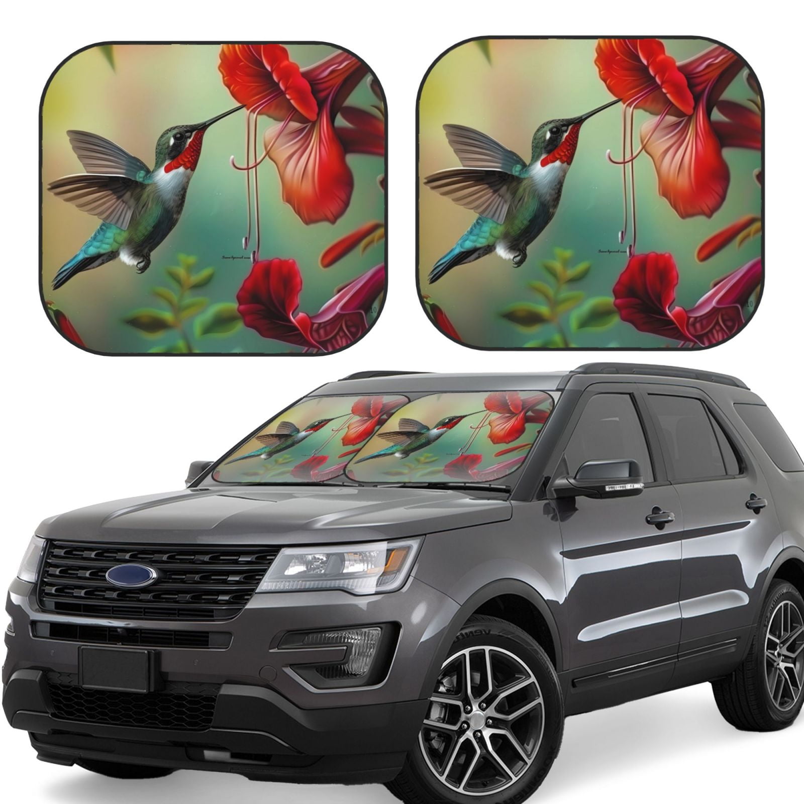 Vsdgher Hummingbird Floral Paradise Print Car Windshield Sun Shade ...