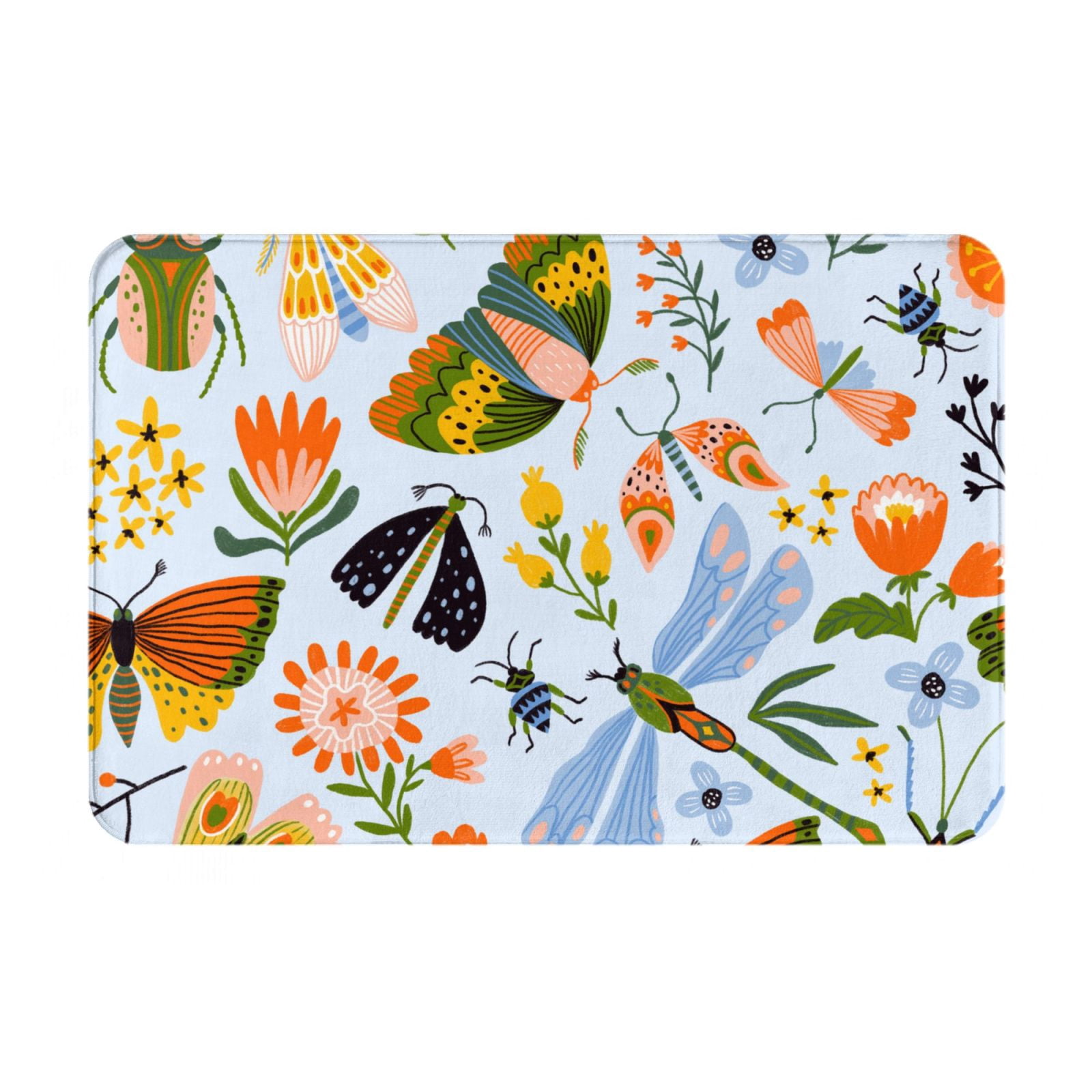 Vsdgher Insects and Flowers print Flannel Anti-Slip Floor Mat Comfort ...