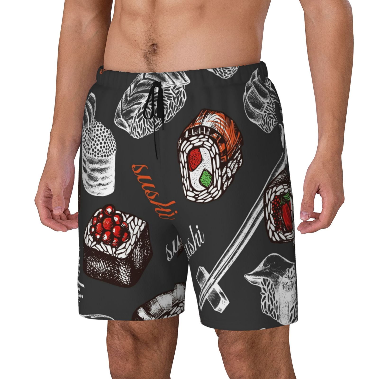 Vsdgher Japanese Sushi Hashi for Mens Swim Trunks with Compression Liner Swim Shorts Swim Suits ...