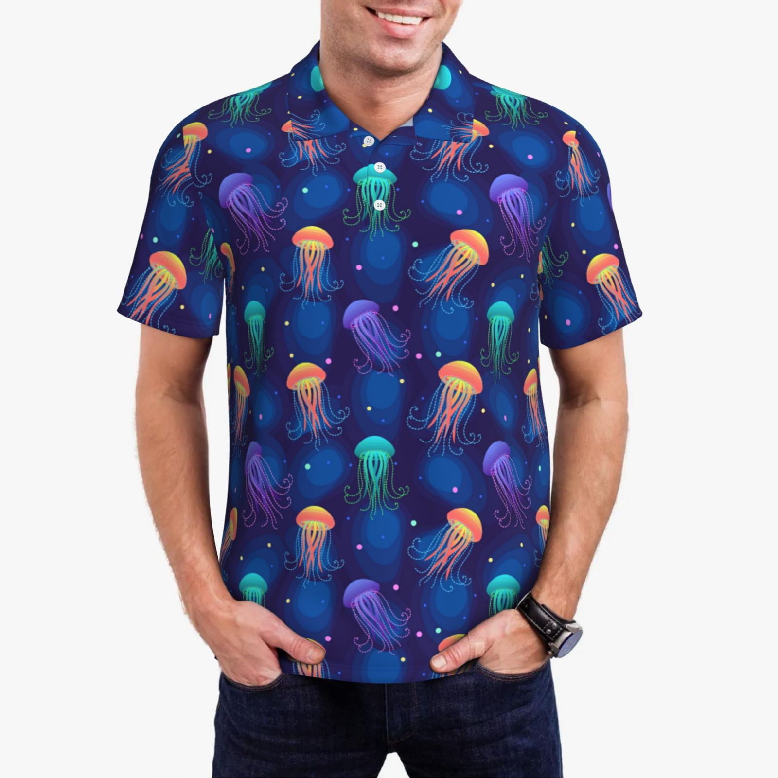 Vsdgher Jellyfish colorful Polo Shirts for Men, Men's Short Sleeve ...