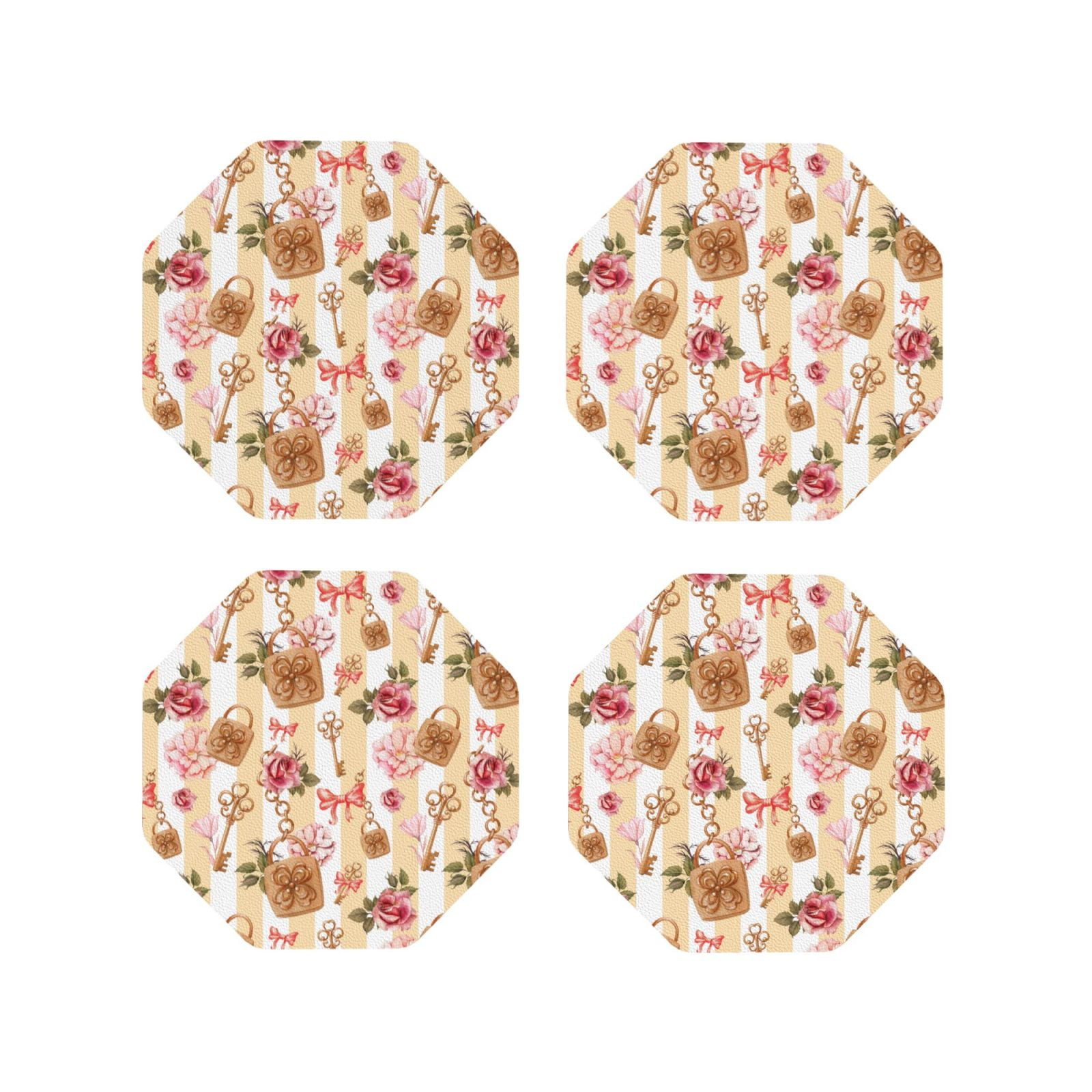 Vsdgher Key Lock And Flowers Leather Coasters for Drinks, Durable Drink ...