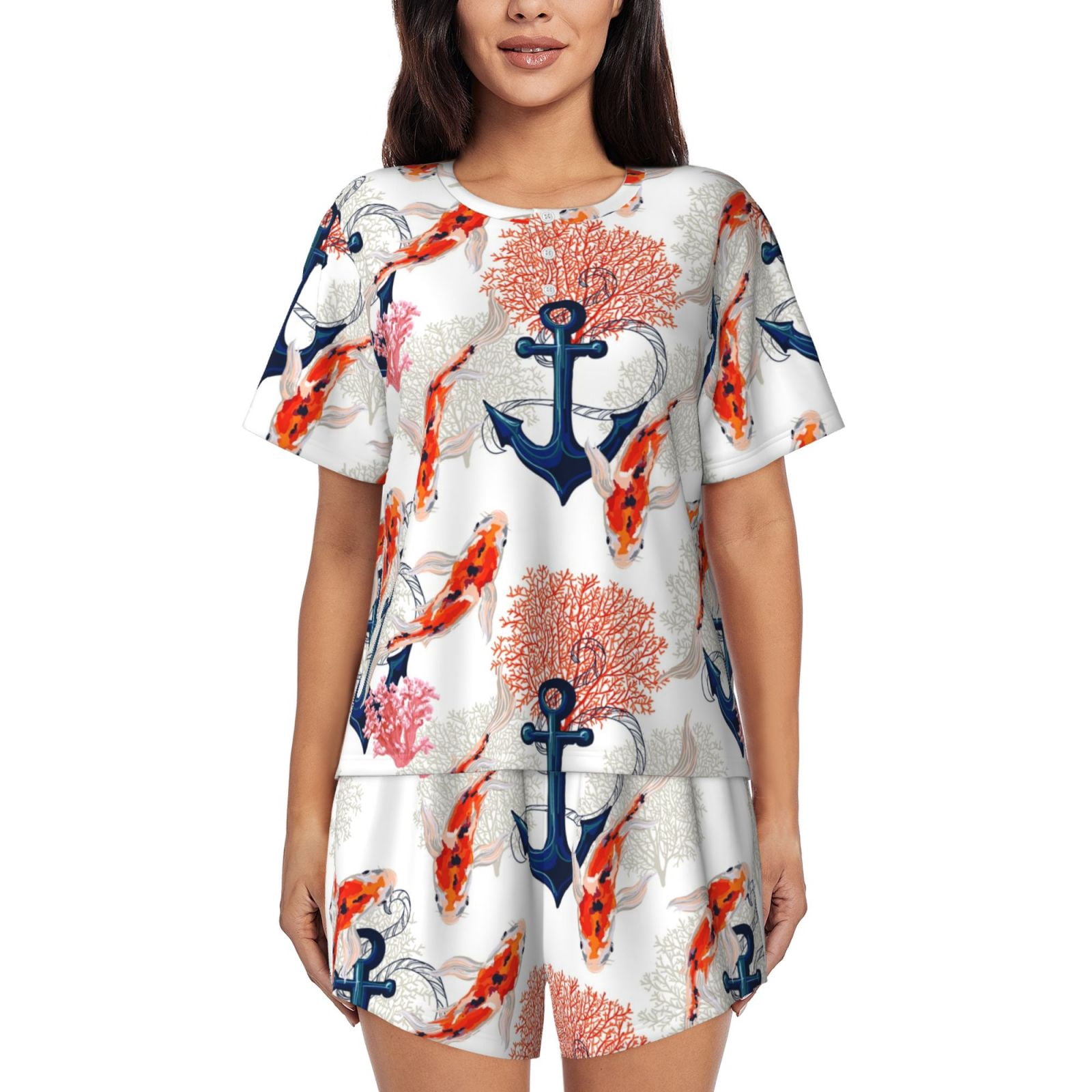 Vsdgher Koi Fish And Corals Pattern Womens Pajamas 2 Piece Short Sleeve ...