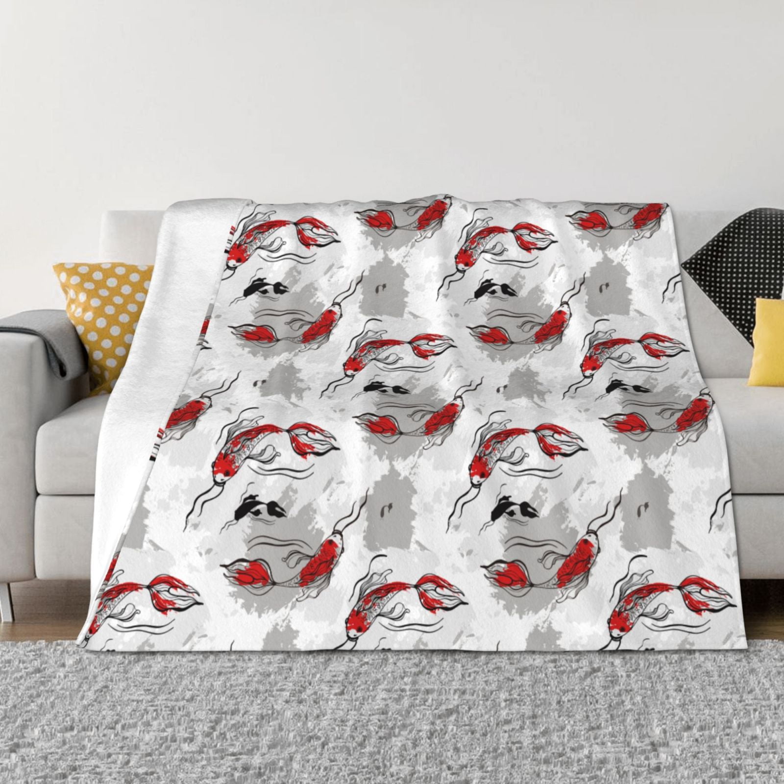 Vsdgher Koi Fish Pattern Fleece Throw Blanket, Horizontal Fleece ...