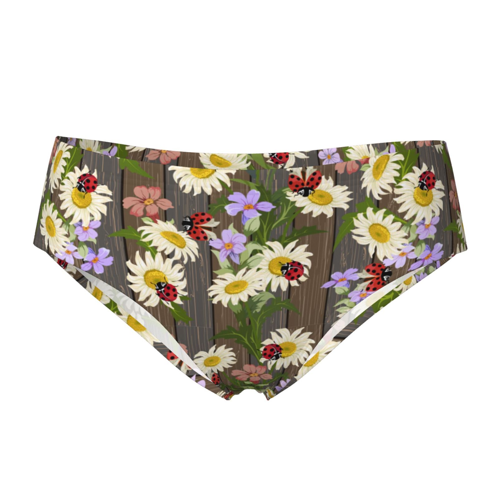 Vsdgher Ladybugs And Flowers On A Wooden Pattern Women's Underwear Low ...