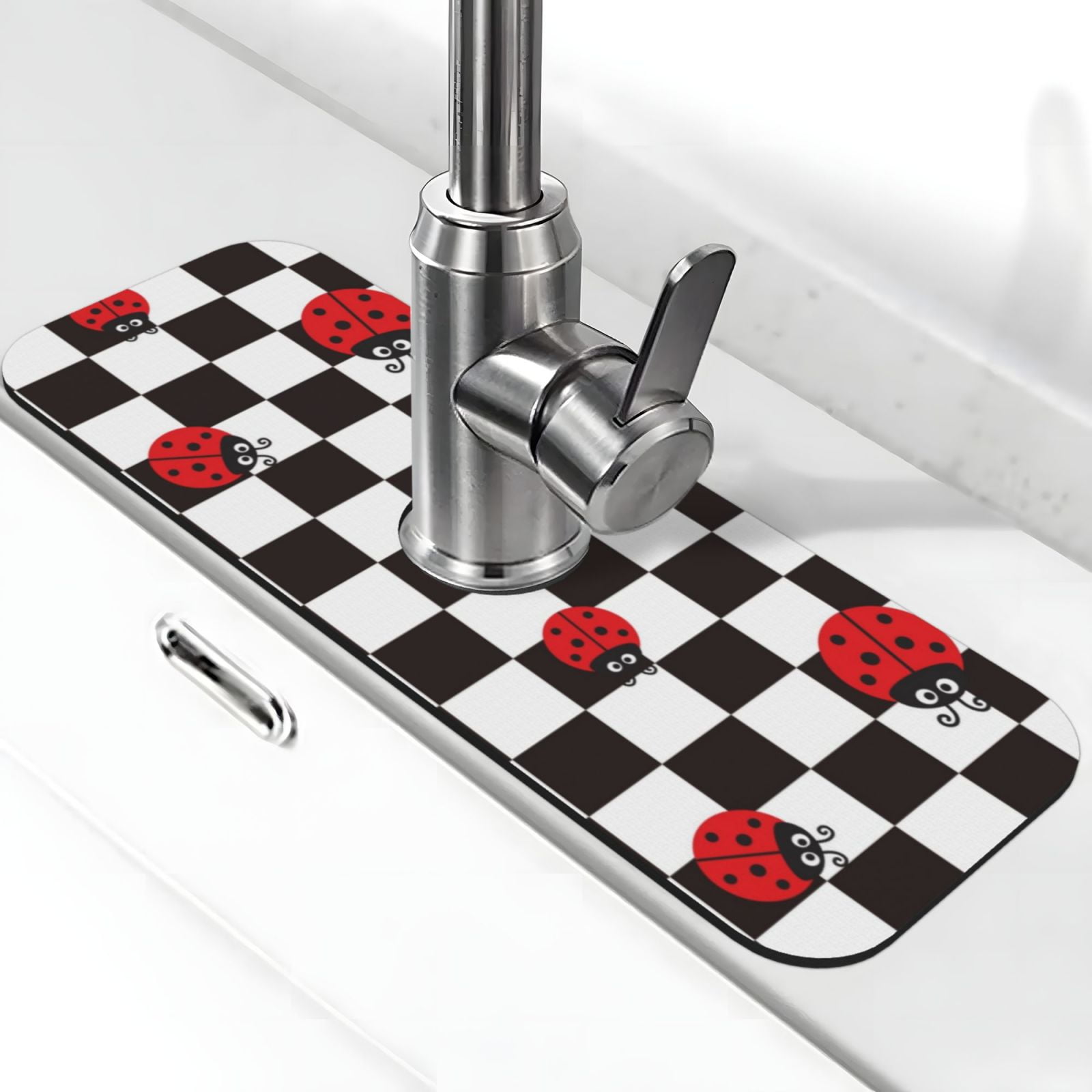 Vsdgher Ladybugs Of Black And White Checkers Kitchen Sink Splash Guard ...