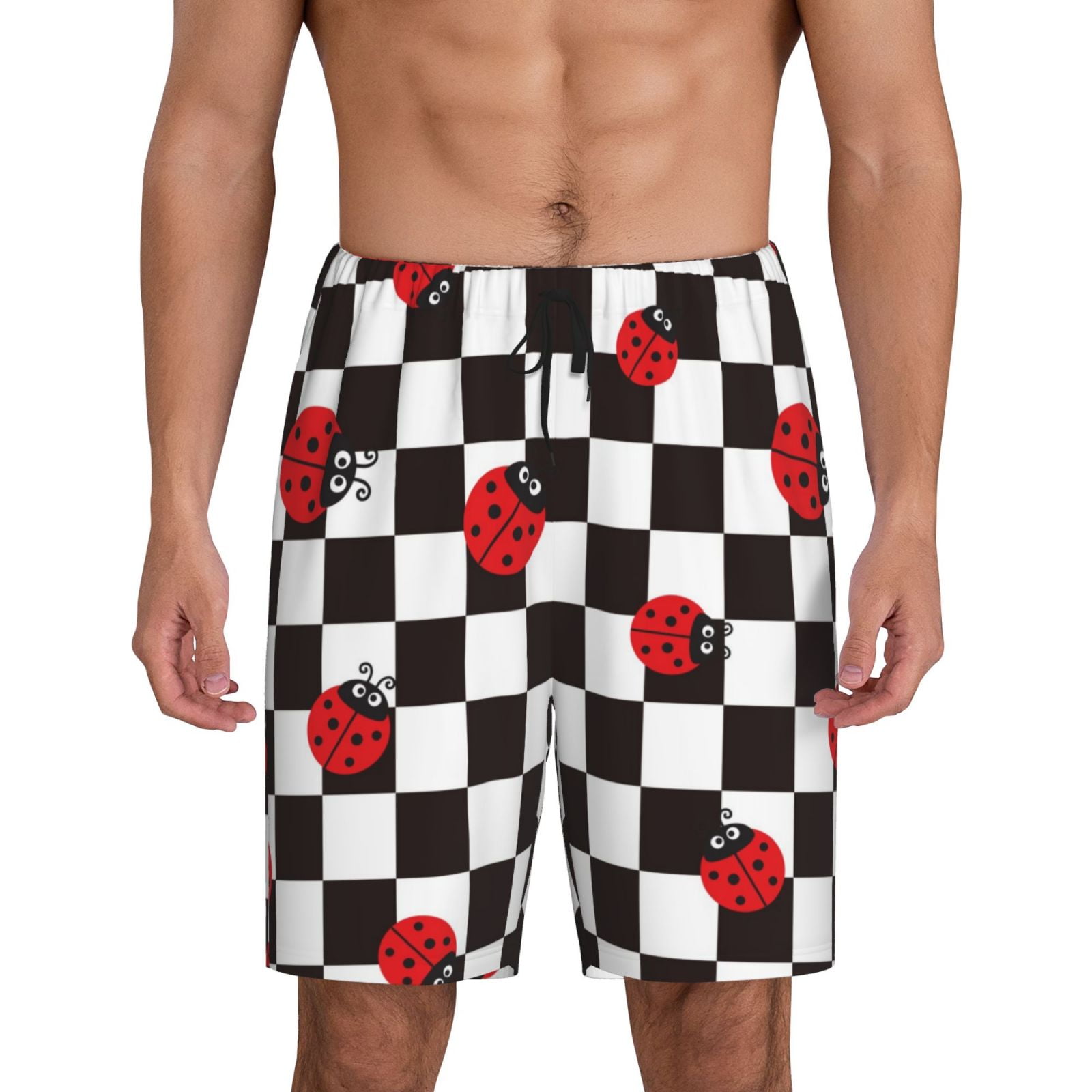 Vsdgher Ladybugs Of Black And White Checkers Print Men's Pajama Shorts ...