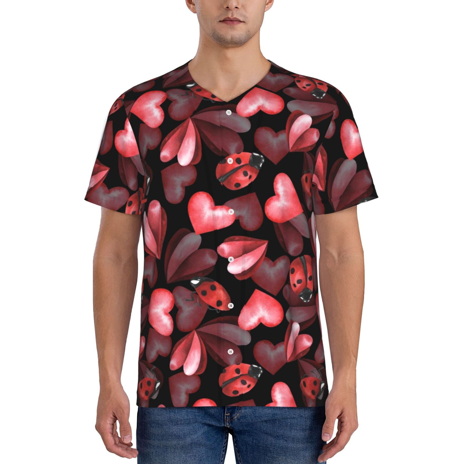 Vsdgher Ladybugs and Red Hearts Mens T-Shirts Baseball Vintage ...