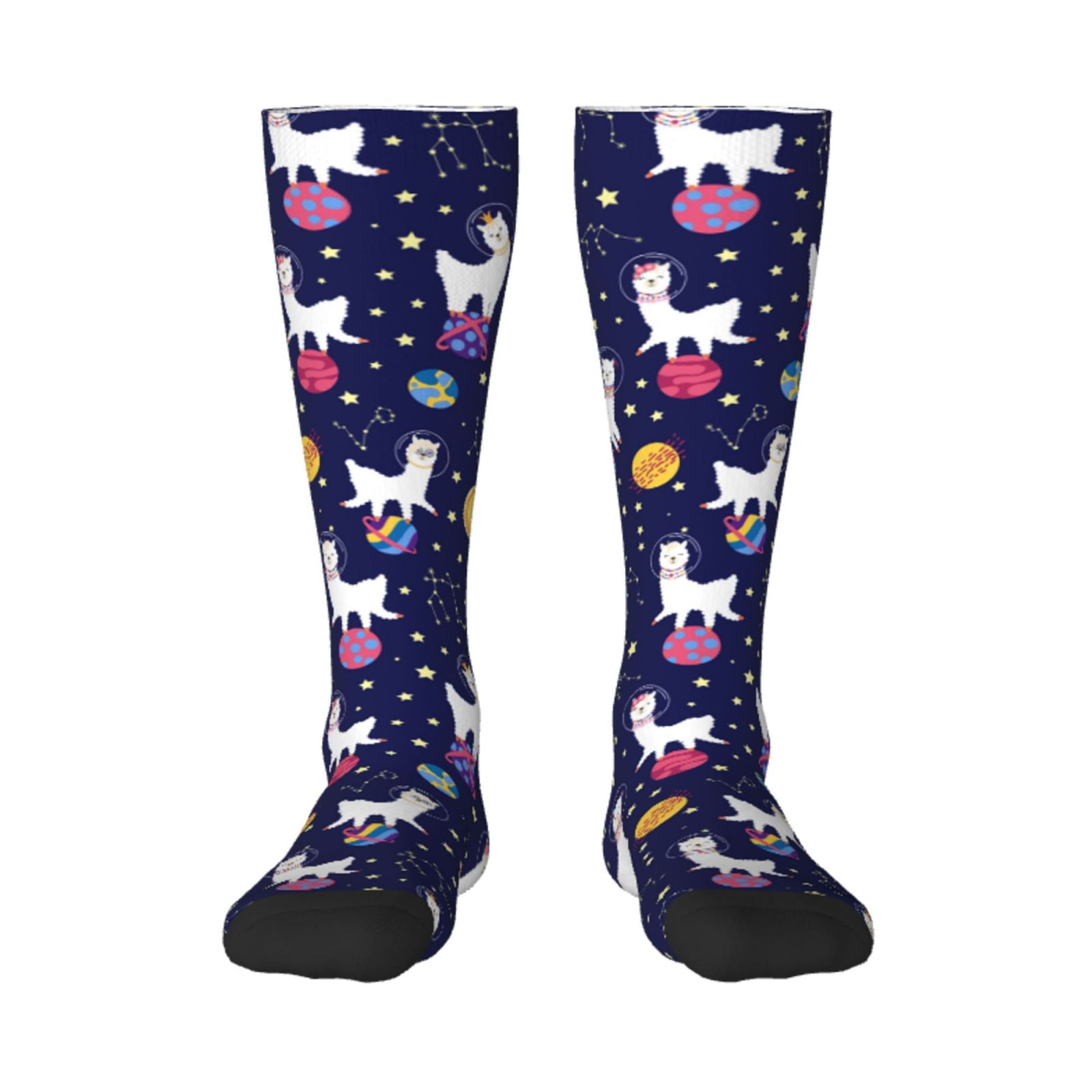 Vsdgher Lama in Space Print Thigh High Socks Extra Long Stretchy Sock ...