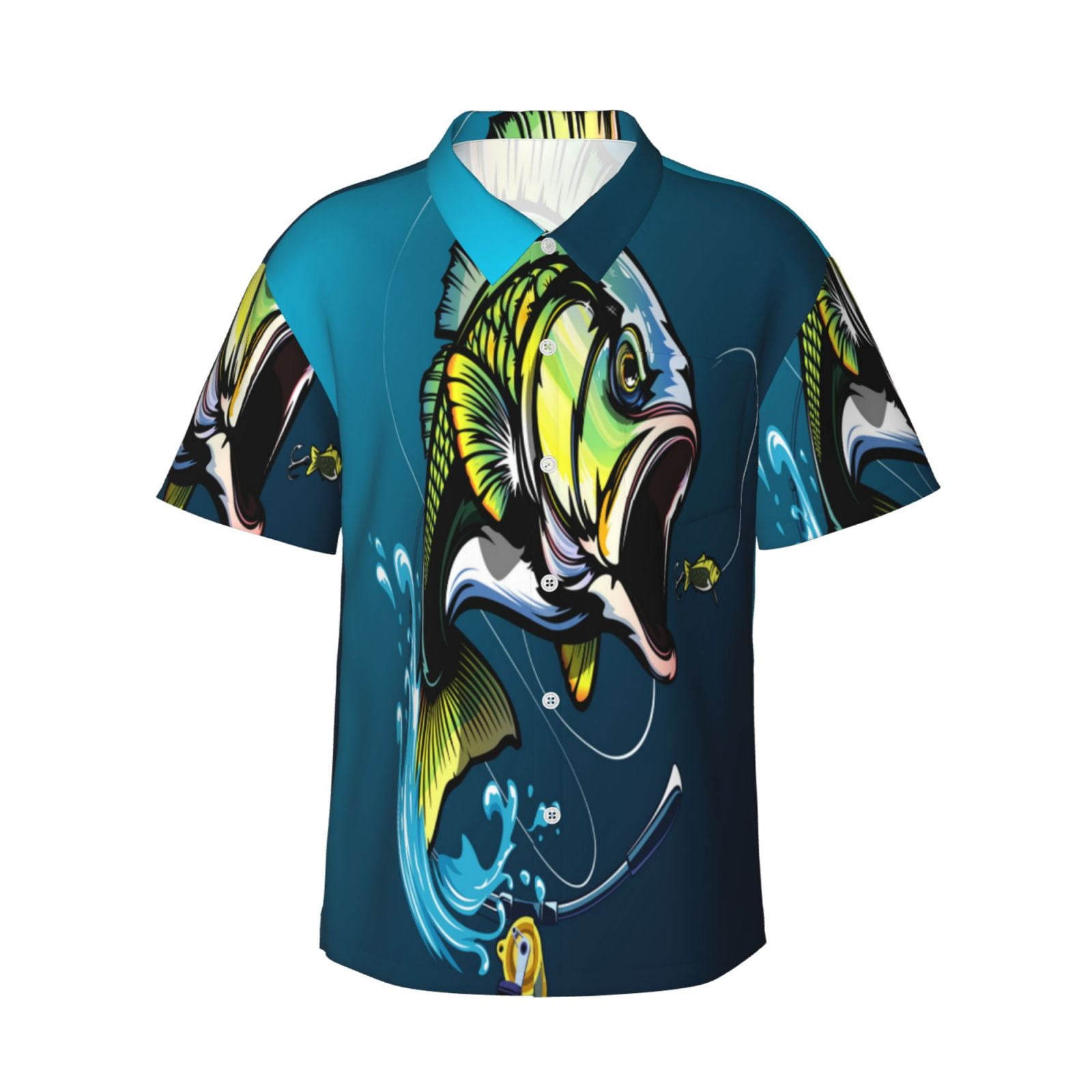 Vsdgher Largemouth Bass Fish Print Men's Hawaiian Shirts Button Down ...