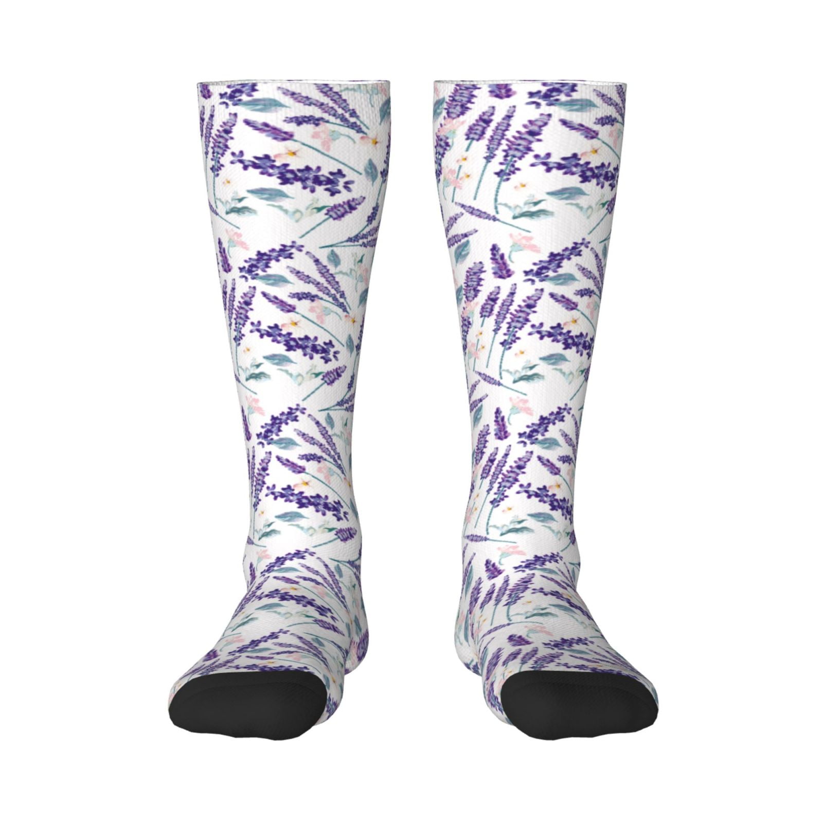Vsdgher Lavender Flowers Print Thigh High Socks Extra Long Stretchy ...