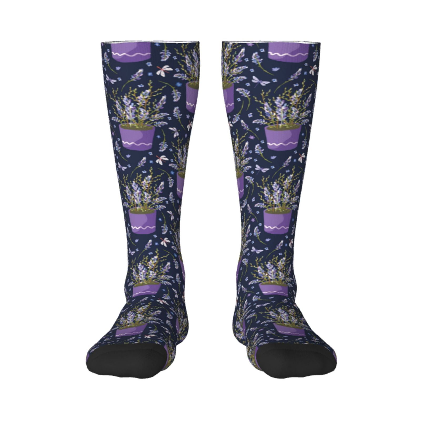 Vsdgher Lavender Flowers Print Thigh High Socks Extra Long Stretchy ...