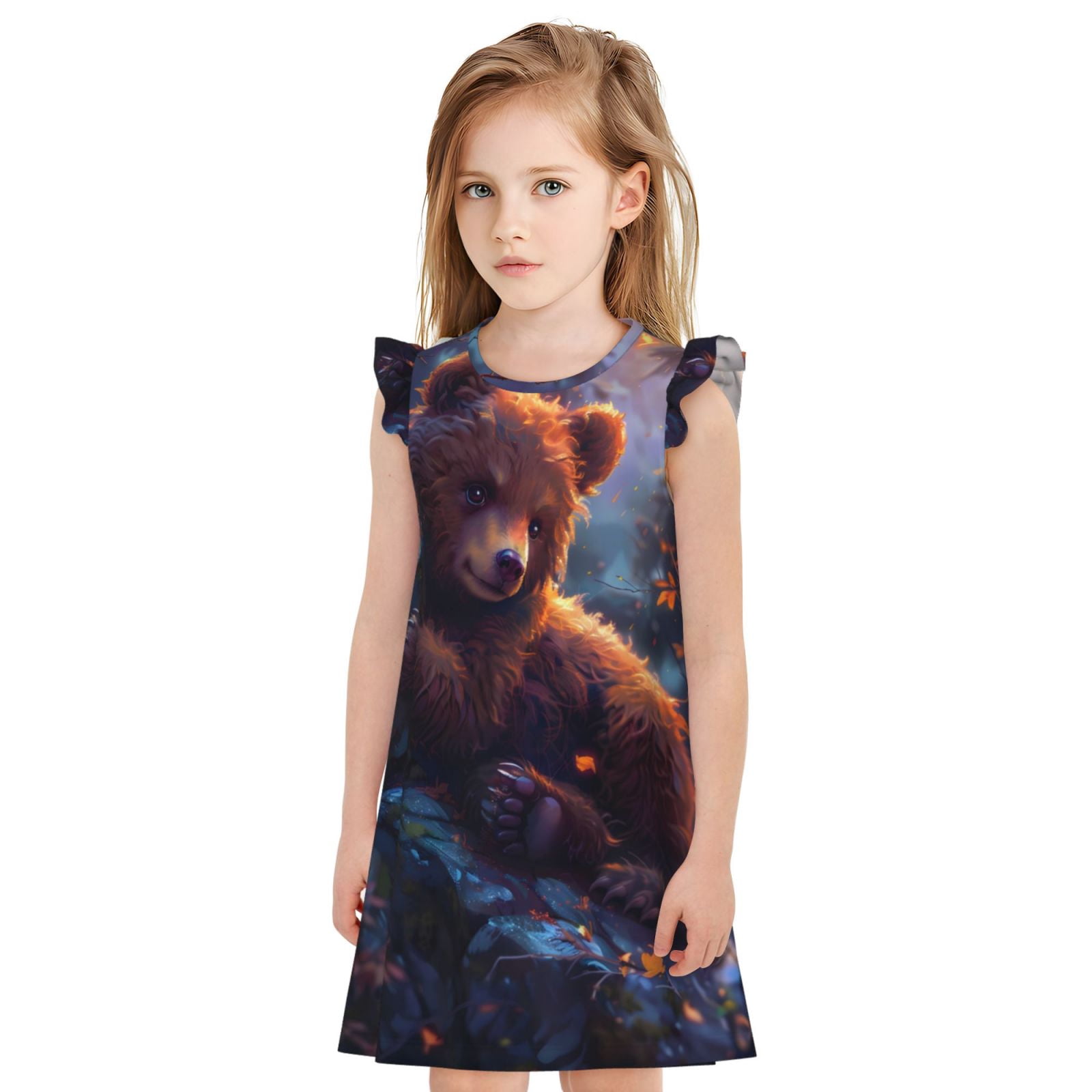 Vsdgher Lazy Stone Bear for Girls Nightgowns Toddler Flutter Short ...