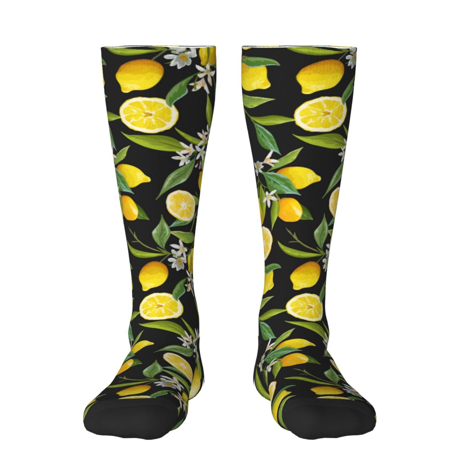 Vsdgher Lemon Fruits Flowers Leaves Print Thigh High Socks Extra Long ...