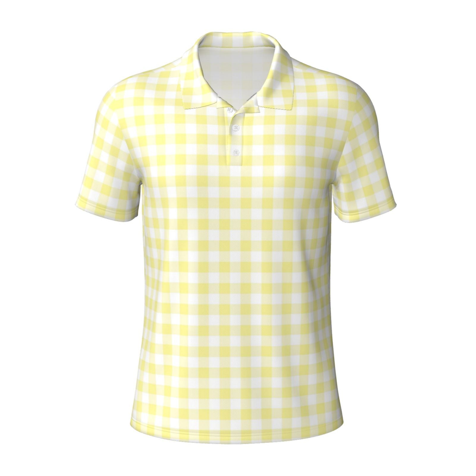 Vsdgher Lemon Yellow Checkboard Print Men's Short Sleeve Stretch Polo ...