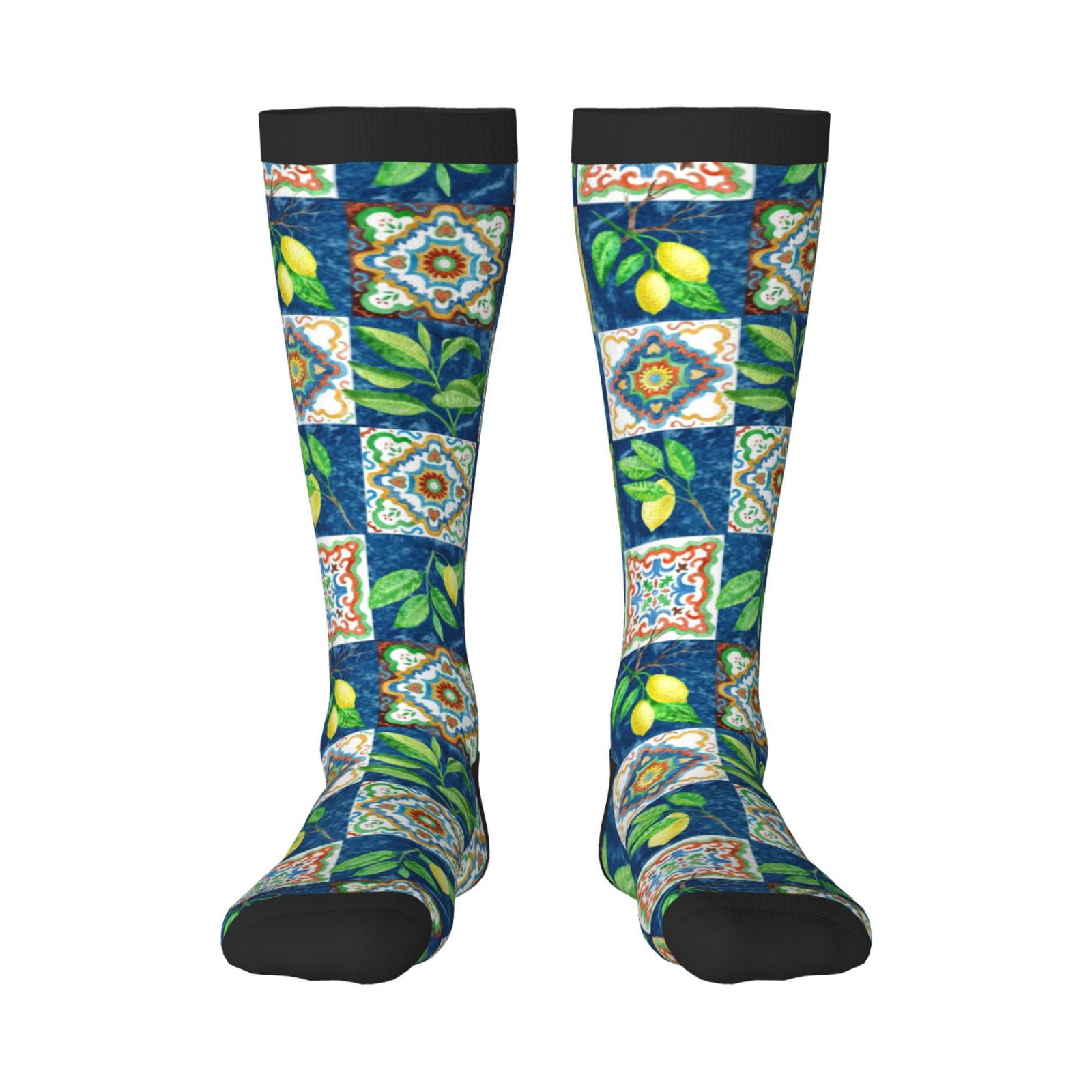 Vsdgher Lemon and Leaves Print Thigh High Socks Extra Long Stretchy ...