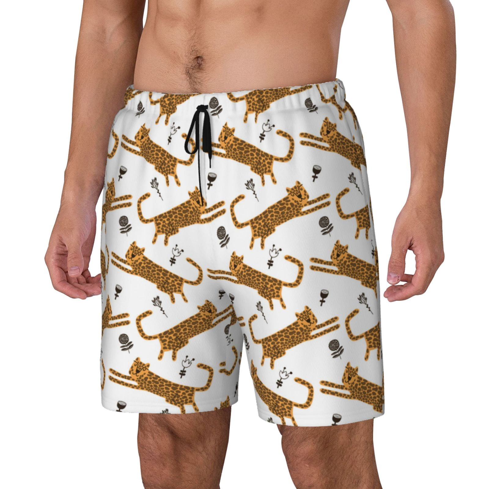 Vsdgher Leopard Print for Mens Swim Trunks with Compression Liner Swim ...